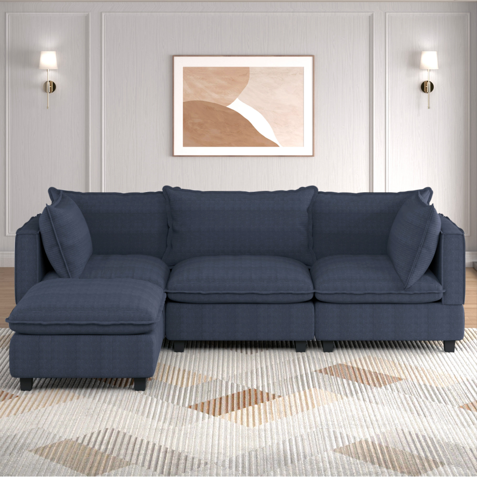 Wade Logan Cadal 4 - Piece Modular Corduroy Modular Sectional with ...