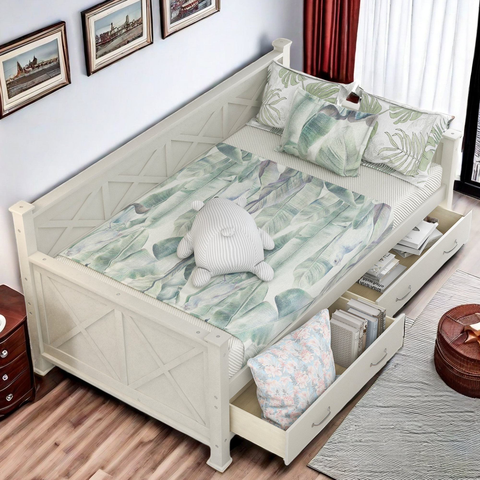 Gracie Oaks Roanin Casual Style Daybed with X Frame Design | Wayfair