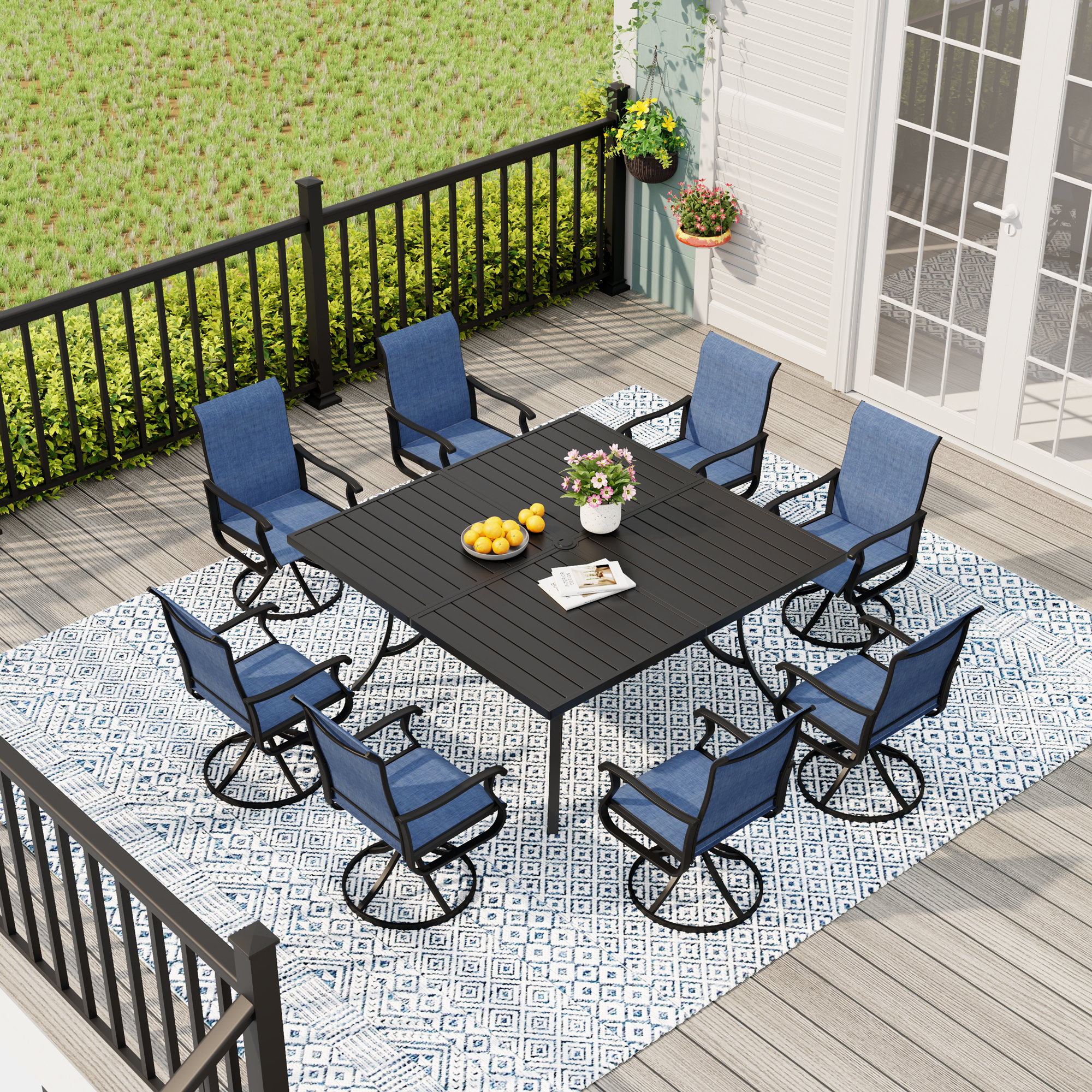 Red Barrel Studio® Patio Dining Set with Swivel PVC-Coated Polyester ...