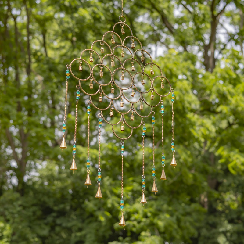 Arlmont & Co. Gold Diamond Shaped Metal Wind Chimes with Beaded Accents ...