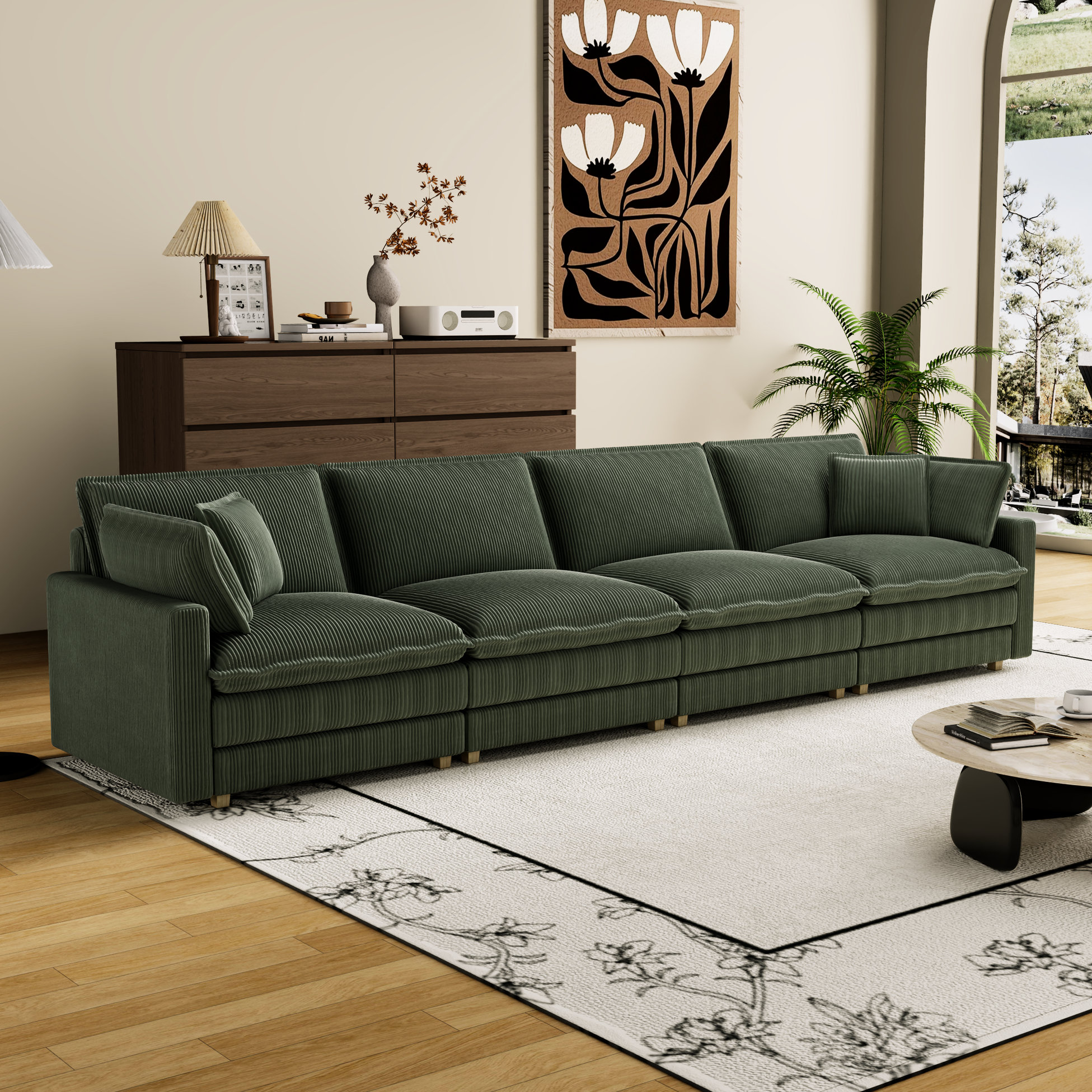 Mercer41 Oversized Deep Seat Beige - Sectional Couch With Solid Wood ...
