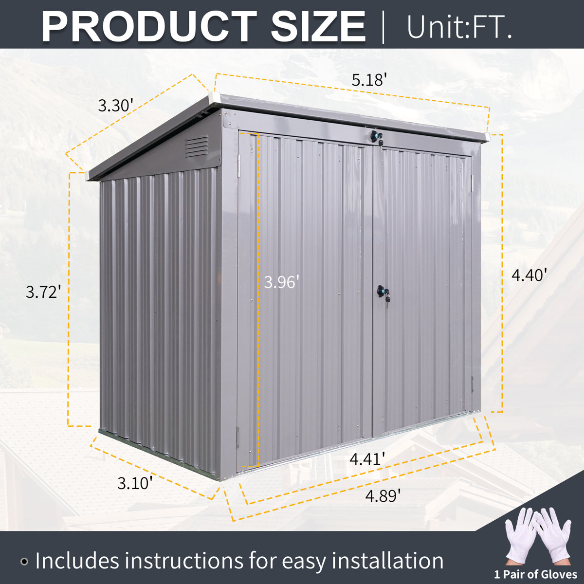 HOA.WWC Metal Outdoor Garbage Bin Shed For 2 Trash Cans With Sloped ...