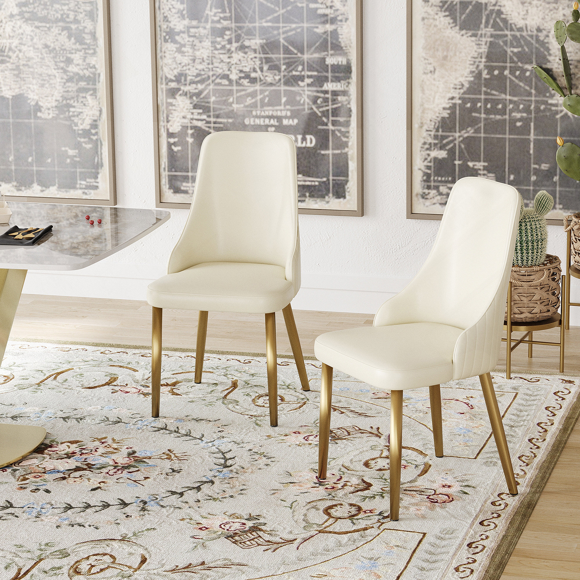 DSUNNER Modern Pu Sponge-Filled Dining Chair, Solid Wood Metal Legs ...