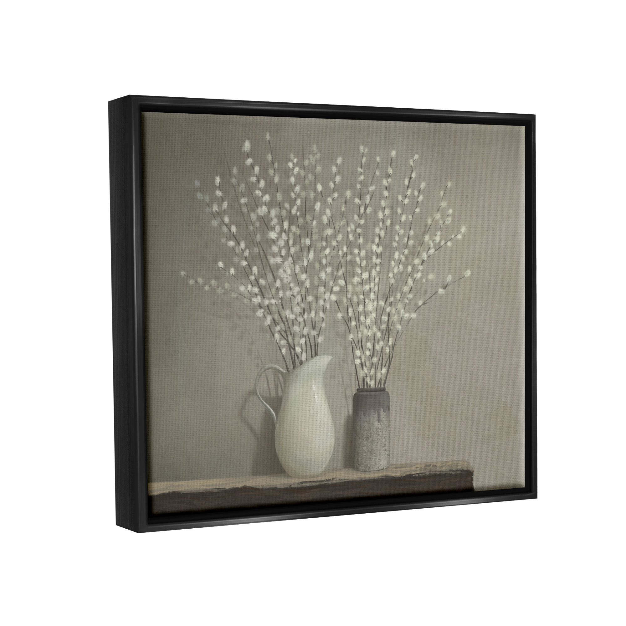 Red Barrel Studio® Beautiful Willow Flower Neutral Grey Painting Canvas ...