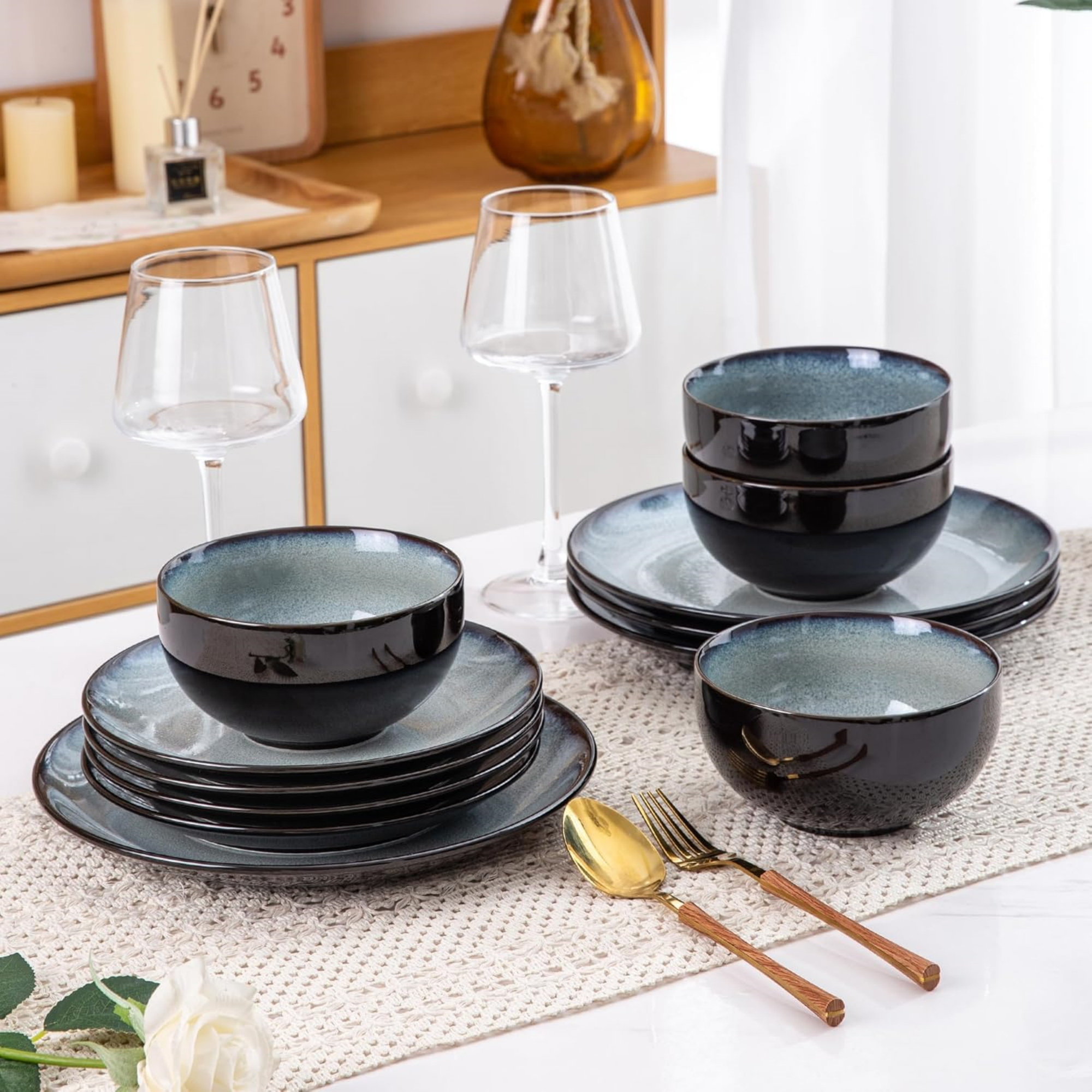 Hokku Designs Ceramic Dinnerware Sets For 4, Stoneware Coupe Plates And ...