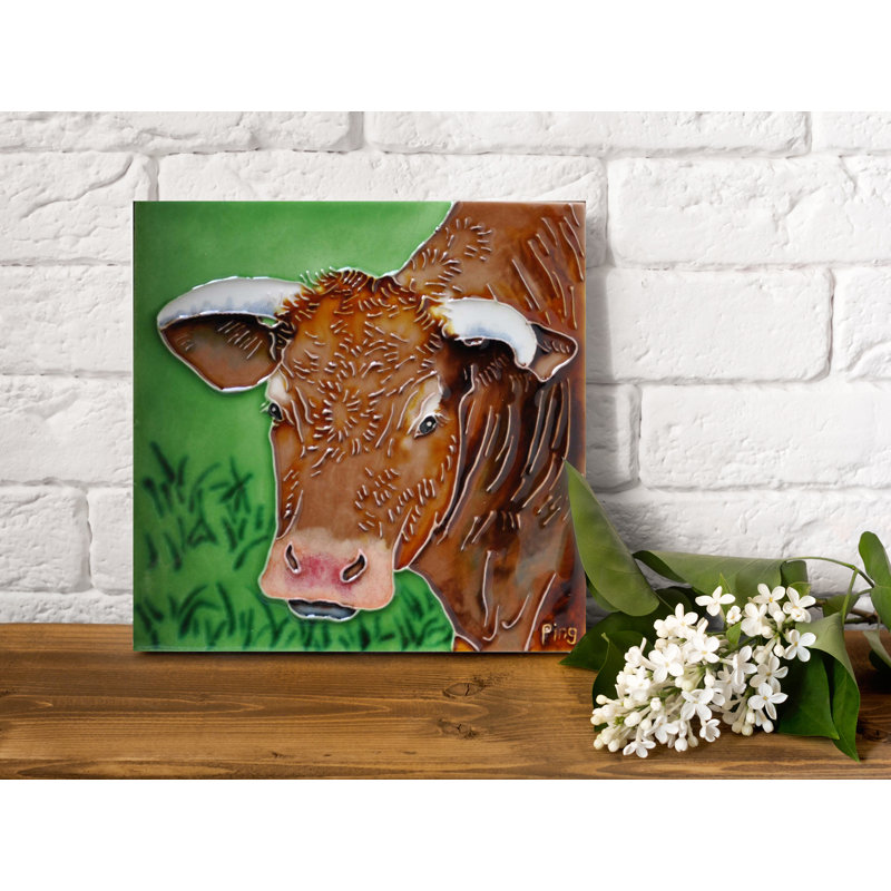 Continental Art Center 8x8" Hand Painted Cow Farm Animal Ceramic Tile ...