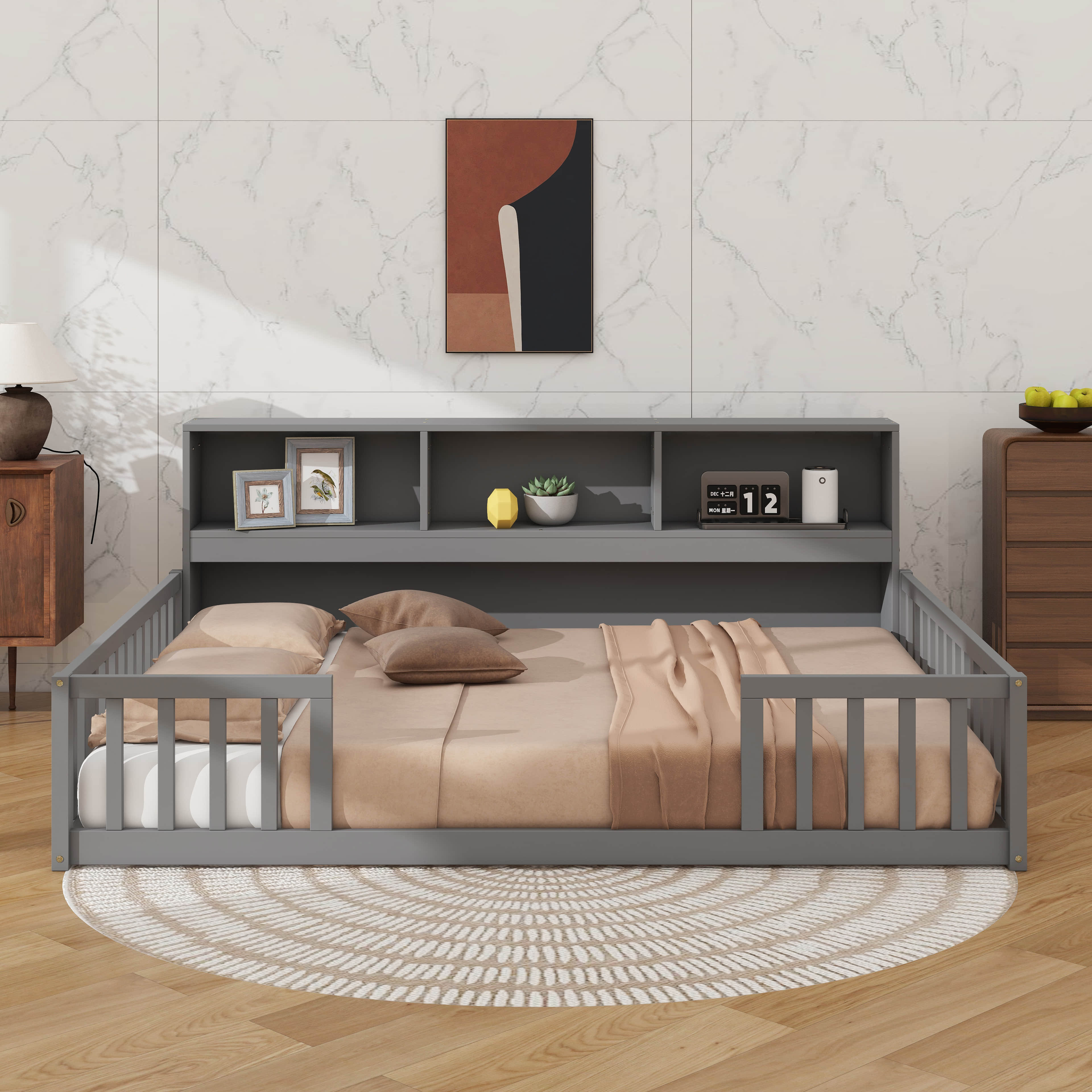 Latitude Run® Full-Size Low Profile Bed With Integrated Bookcase And ...