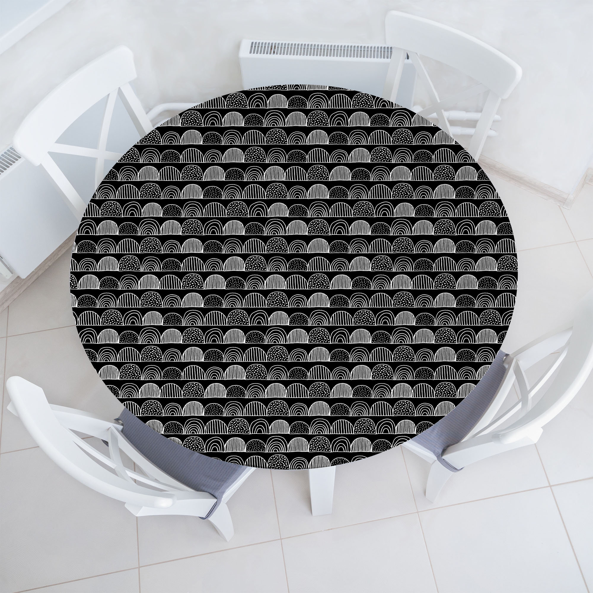 Mercer41 Abstract Fitted Round Tablecloth Diameter Charcoal Grey White ...