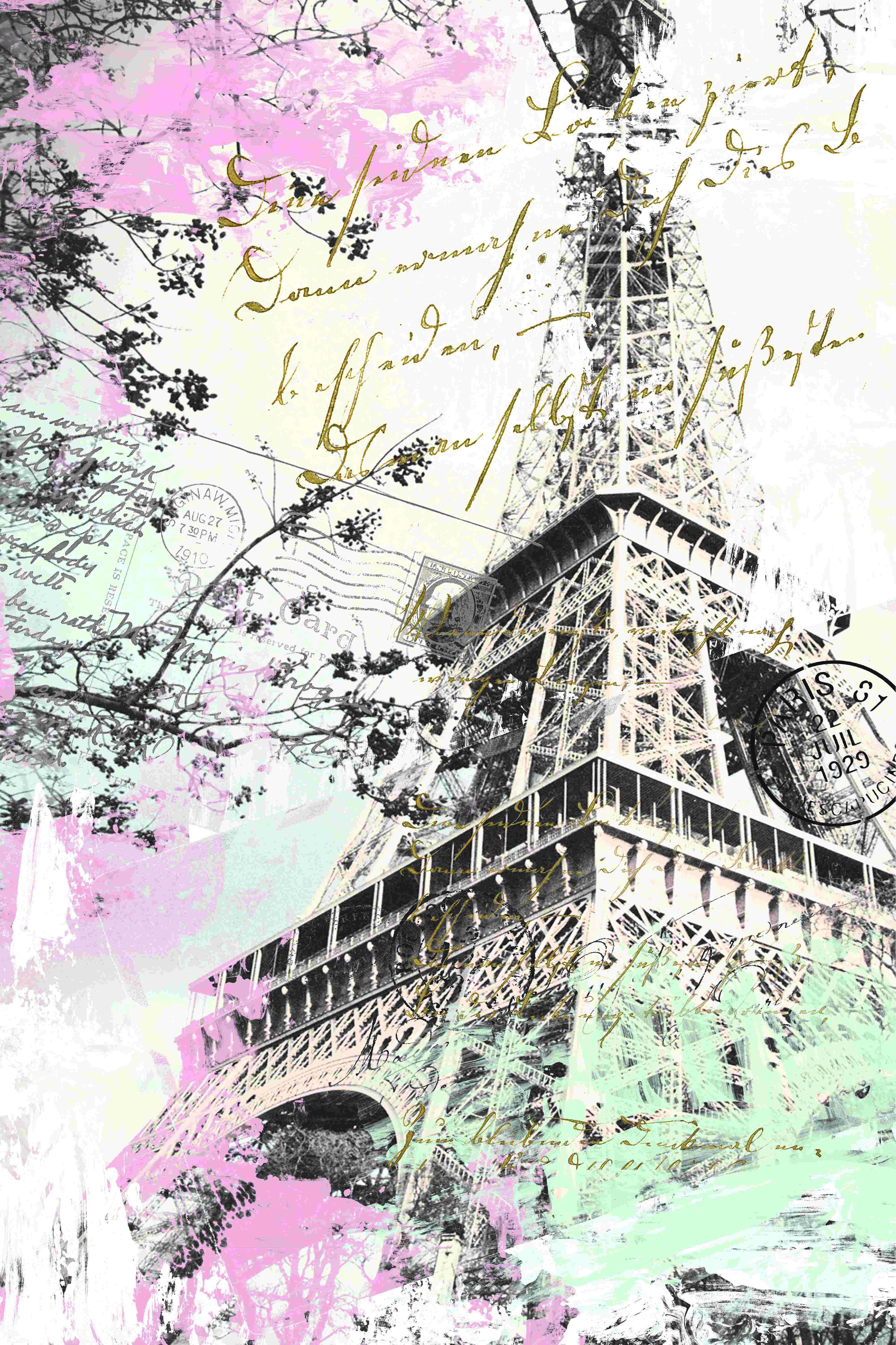 Ophelia & Co. Paris Collage Pink and Blue Vintage - Wrapped Canvas ...