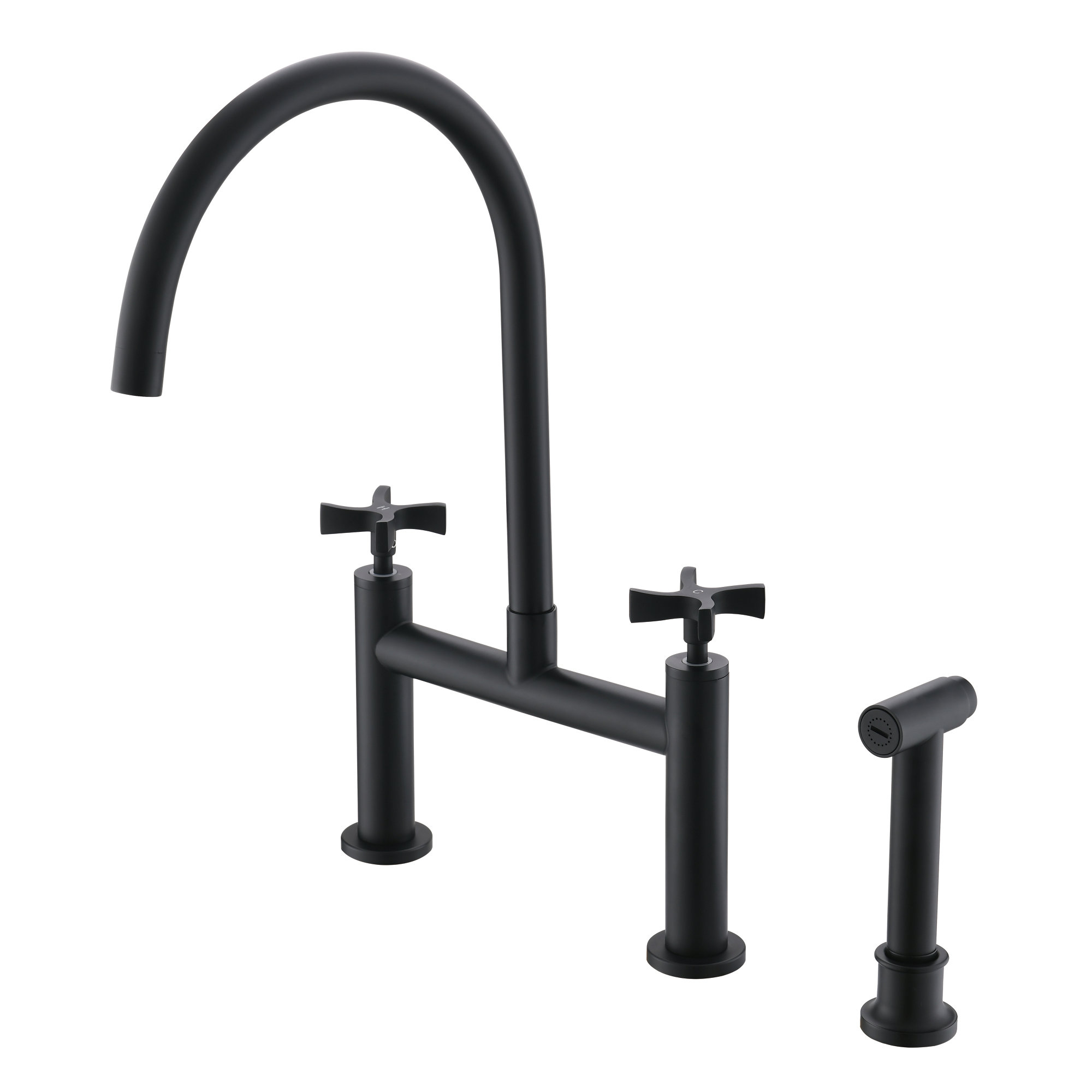 Felixbath 3 Holes Two Handle Bridge Kitchen Sink Faucet With Pull Down ...