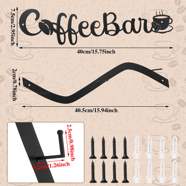 Latitude Run® Coffee Mug Wall Rack Mounted With Coffee Bar Decor Curve ...