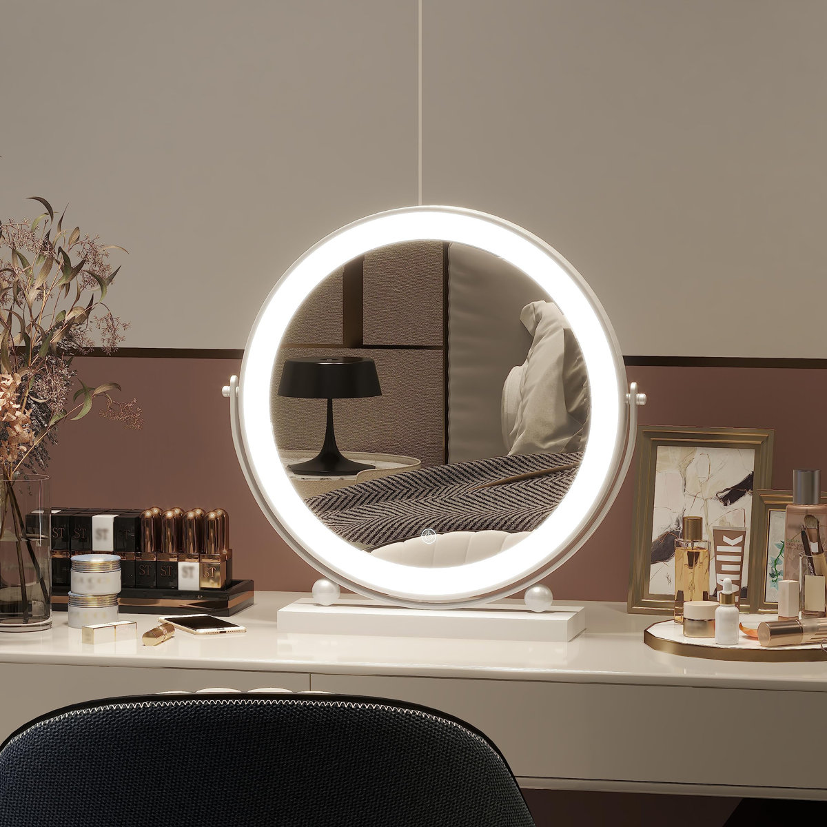 Wrought Studio™ 13 Inch Vanity Mirror With Lights, Round Make Up Mirror ...
