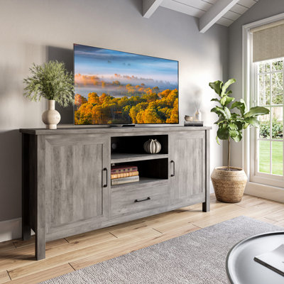 gray tv stand with mount