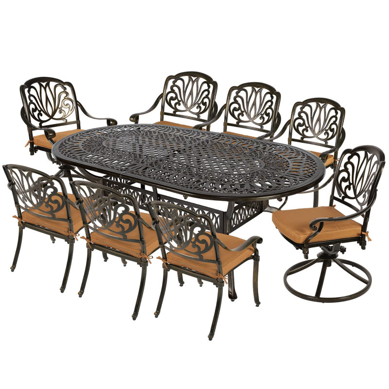 MEETWARM Oval 8 - Person 84'' Long Dining Set with Cushions & Reviews ...