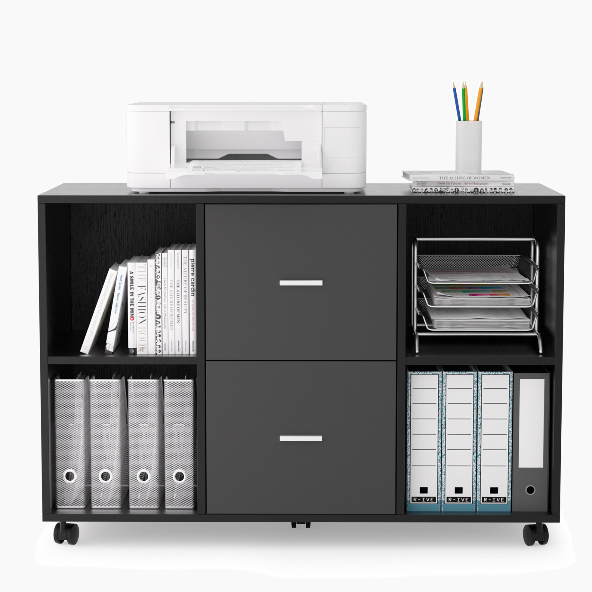 Ebern Designs Dark Gray File Cabinet With Wheels,2 Drawer Wooden ...