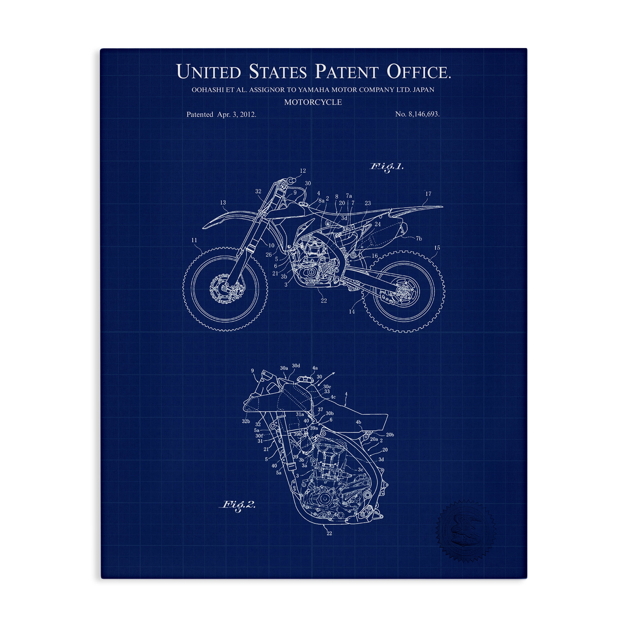 17 Stories Blue Motorcycle Blueprint Canvas Wall Art by Karl Hronek ...