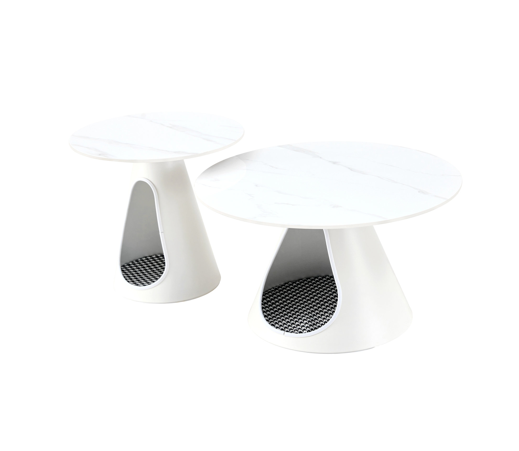 Ivy Bronx Set Of 2 Round Coffee Tables, Marble Look Top With Steel Base ...