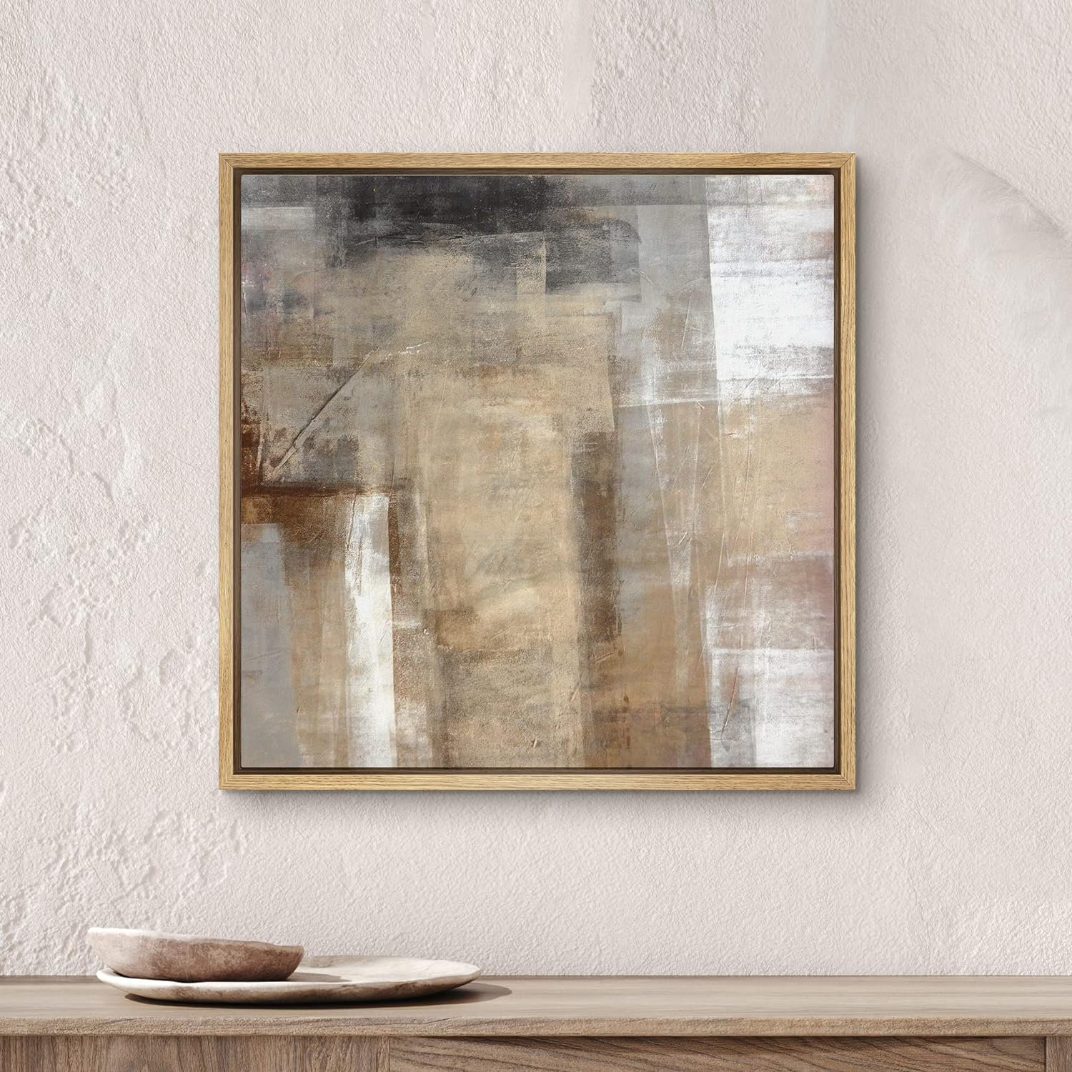 wall26 Faded Textured Brown, Black & White Color Blocks - Floater Frame ...