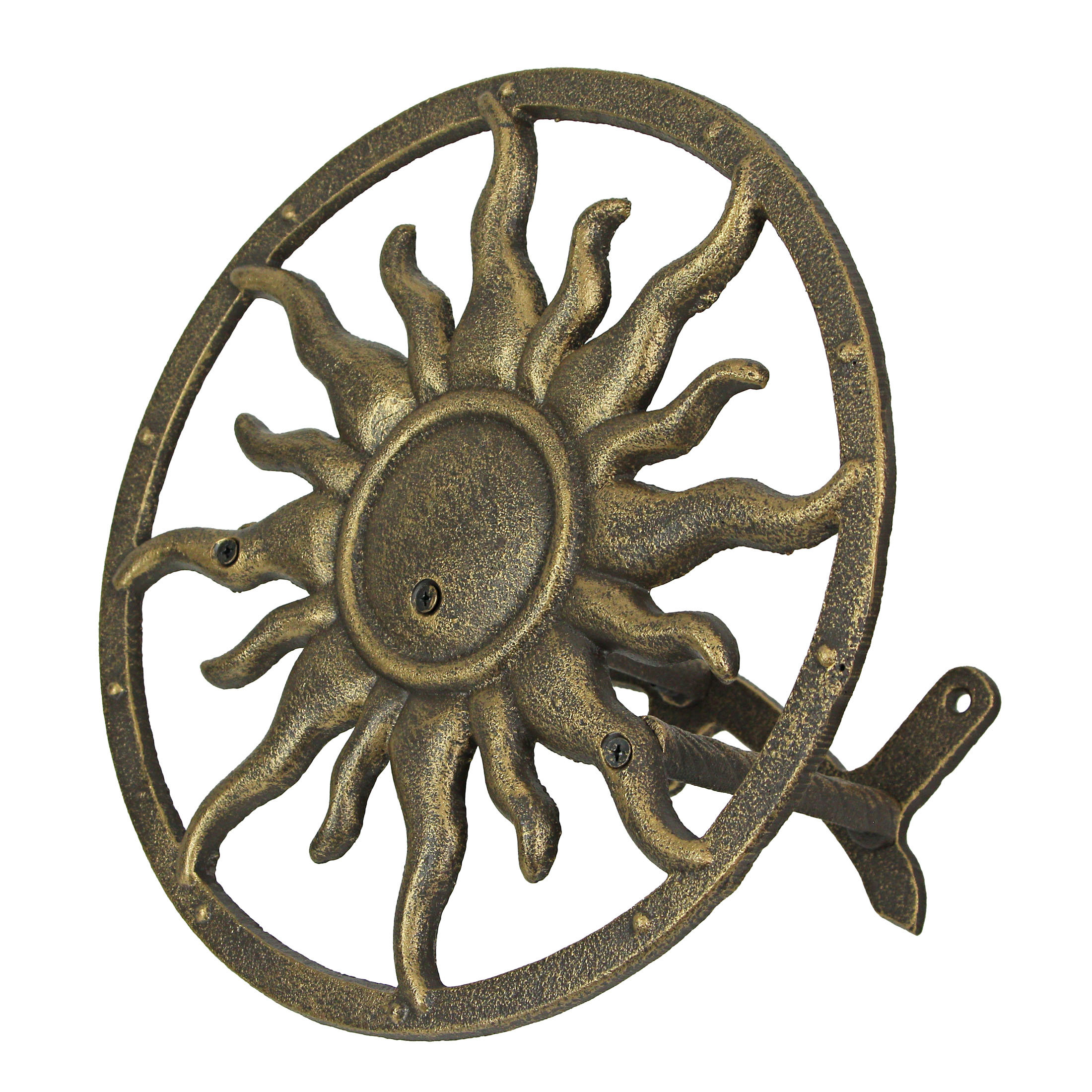 Zeckos Bronze Finish Cast Iron Sun Wall Mounted Hanging Garden Hose ...