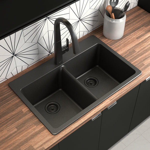 Moen Host 33-Inch Wide x 9.5-Inch Deep Dual Mount Granite Double Bowl ...