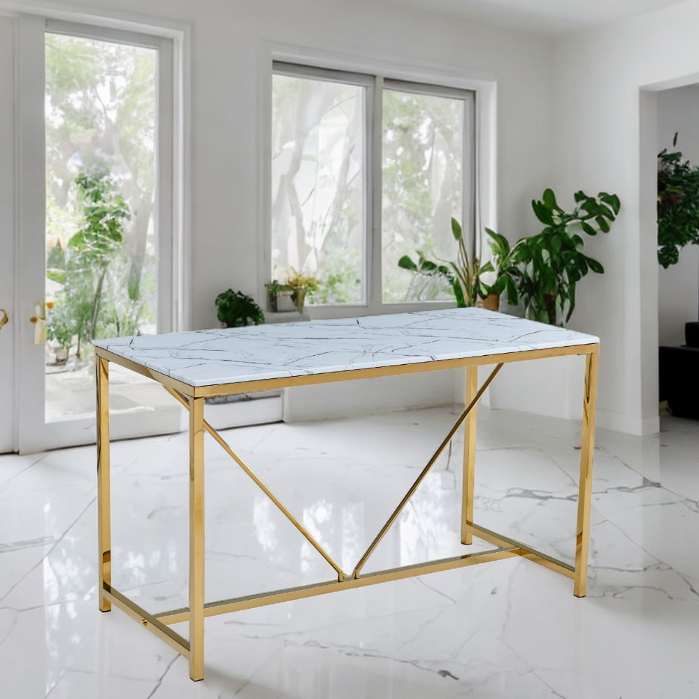 Mercer41 Brighton Devita Bar Faux Marble Table Gold Legs - Wayfair Canada