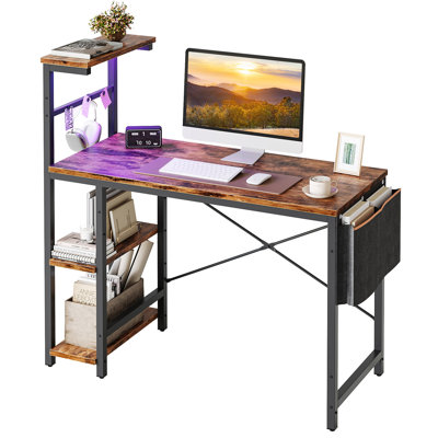 17 Stories Johnothan Computer Desk with 4 Tiers Shelves, LED, 44 ...