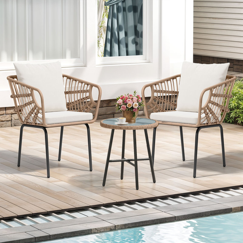 Bayou Breeze 3 Pieces Outdoor Wicker Patio Conversation Set | Wayfair