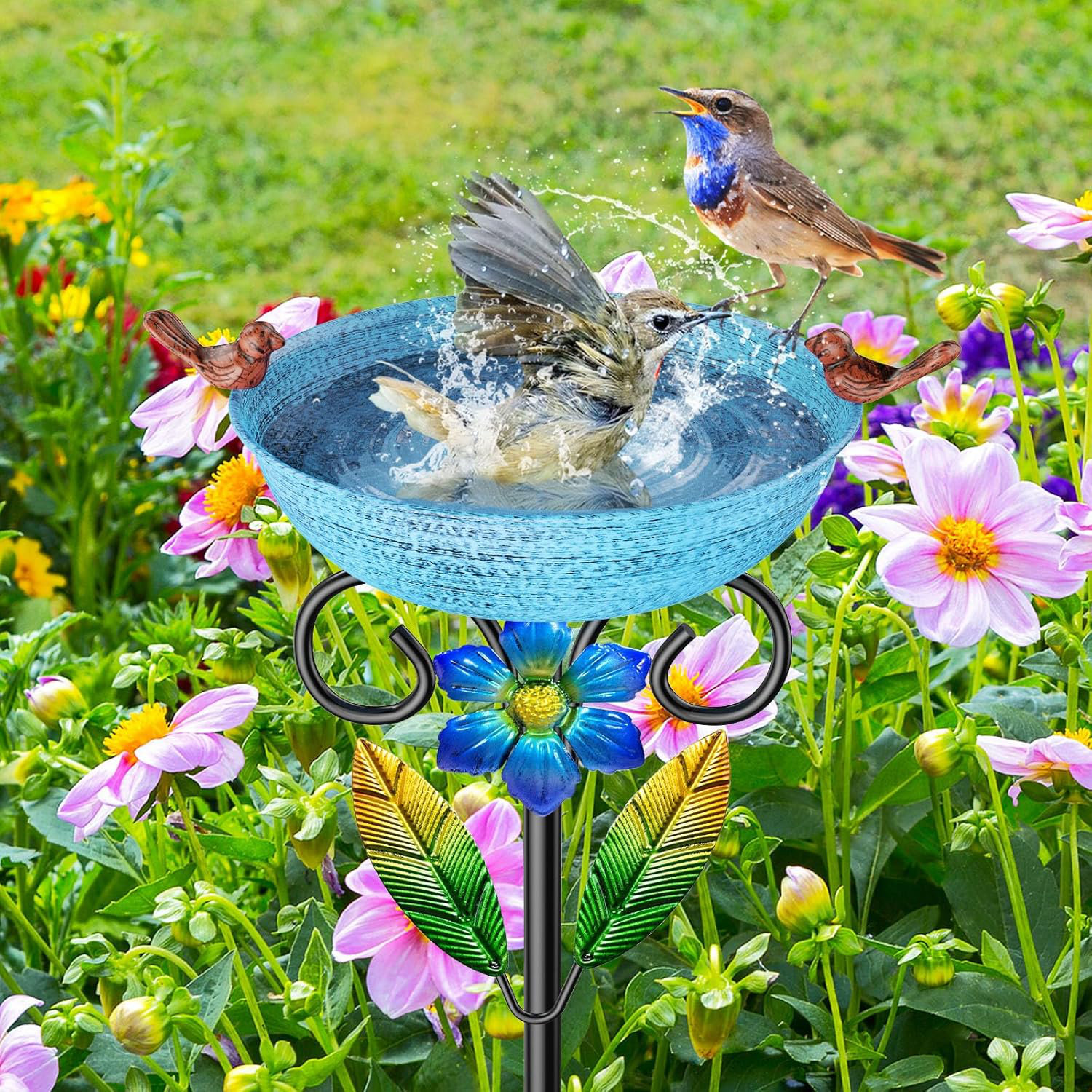 Red Barrel Studio® Freestanding Birdbaths Detachable Decoration Spa Birdfeeder Bird Baths Feeder ...