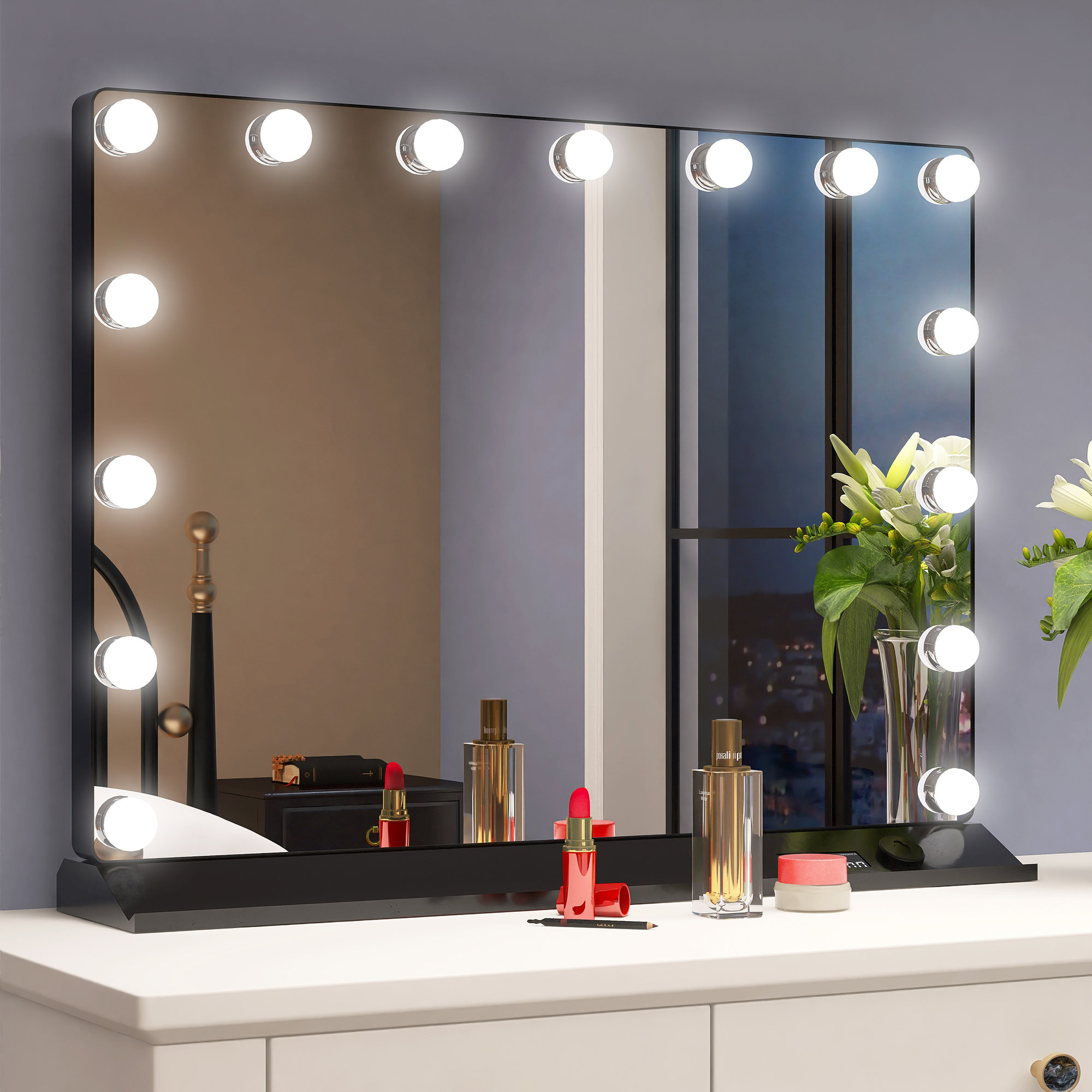 Ebern Designs Elegant Vanity Mirror With Dimmable Led Bulbs And Usb ...