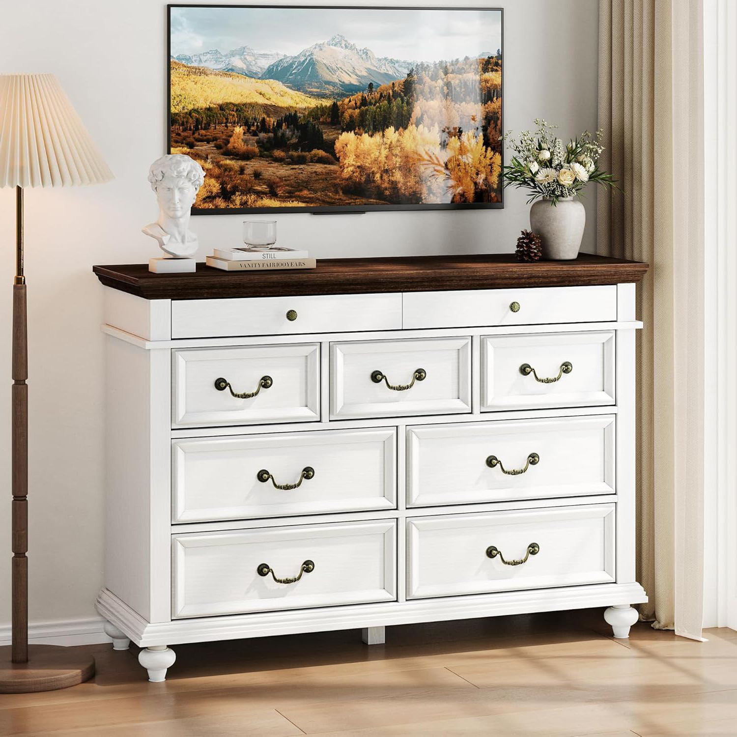 August Grove 47" Farmhouse Dresser For Bedroom With 9 Drawers - Wayfair ...