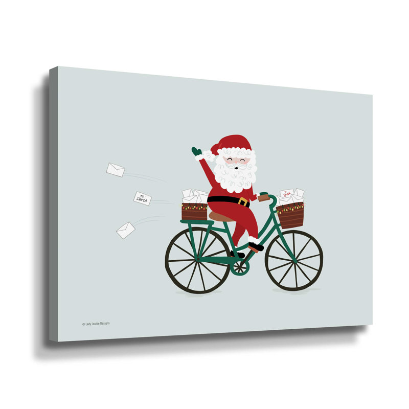 The Holiday Aisle® Santa Bike - Wrapped Canvas Graphic Art | Wayfair