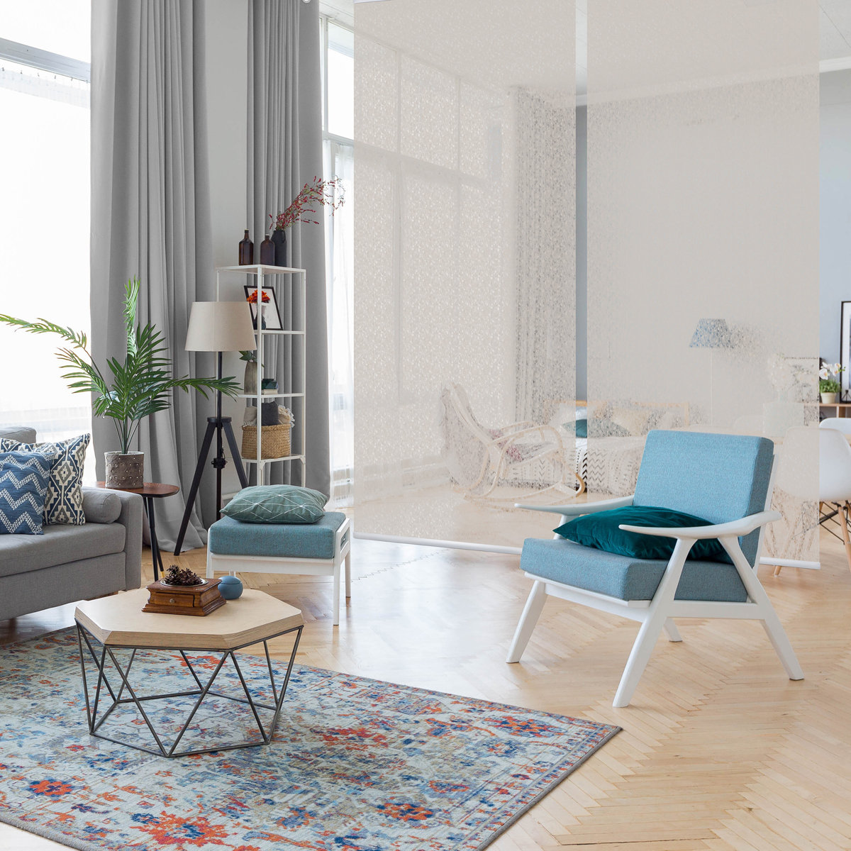 Ebern Designs Hanging Panel Divider, Sheer Privacy Room Partition ...