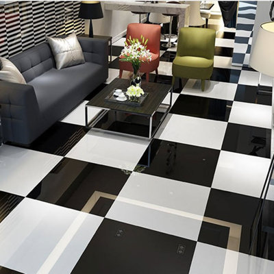 Qube Tiles 12" x 12" Polished Checkered Pattern Floor and Wall Tiles ...