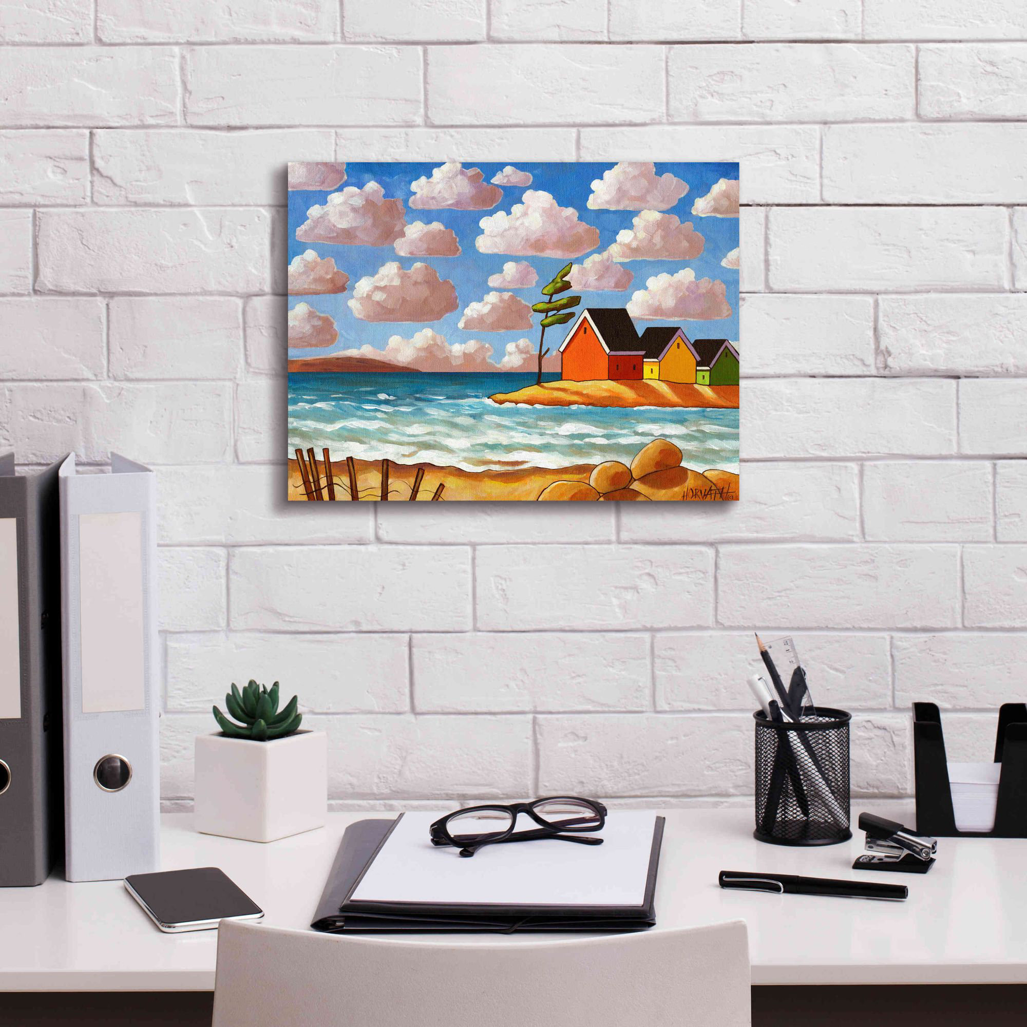 Dovecove Waves And Colorful Cabins Beach On Canvas by Cathy Horvath ...