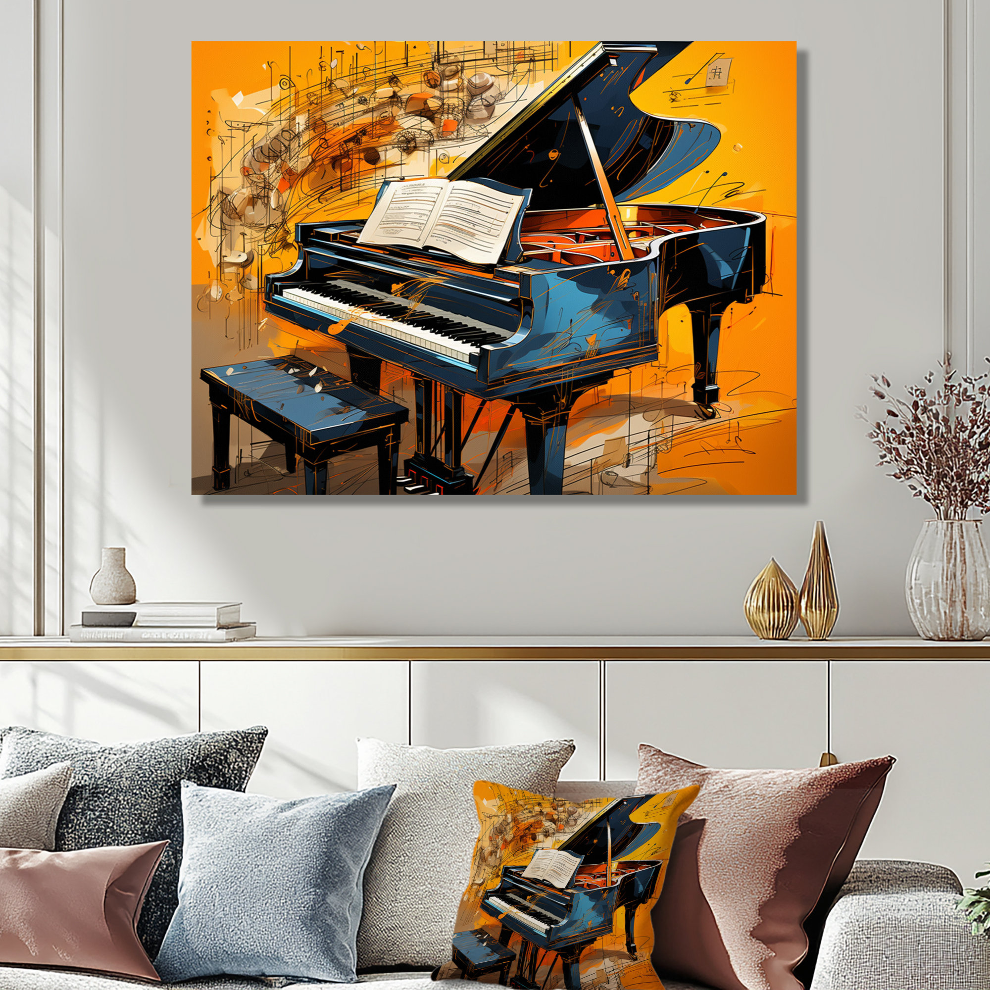 Winston Porter Black Piano Retro Collage Musical Score - Piano Wall Art ...