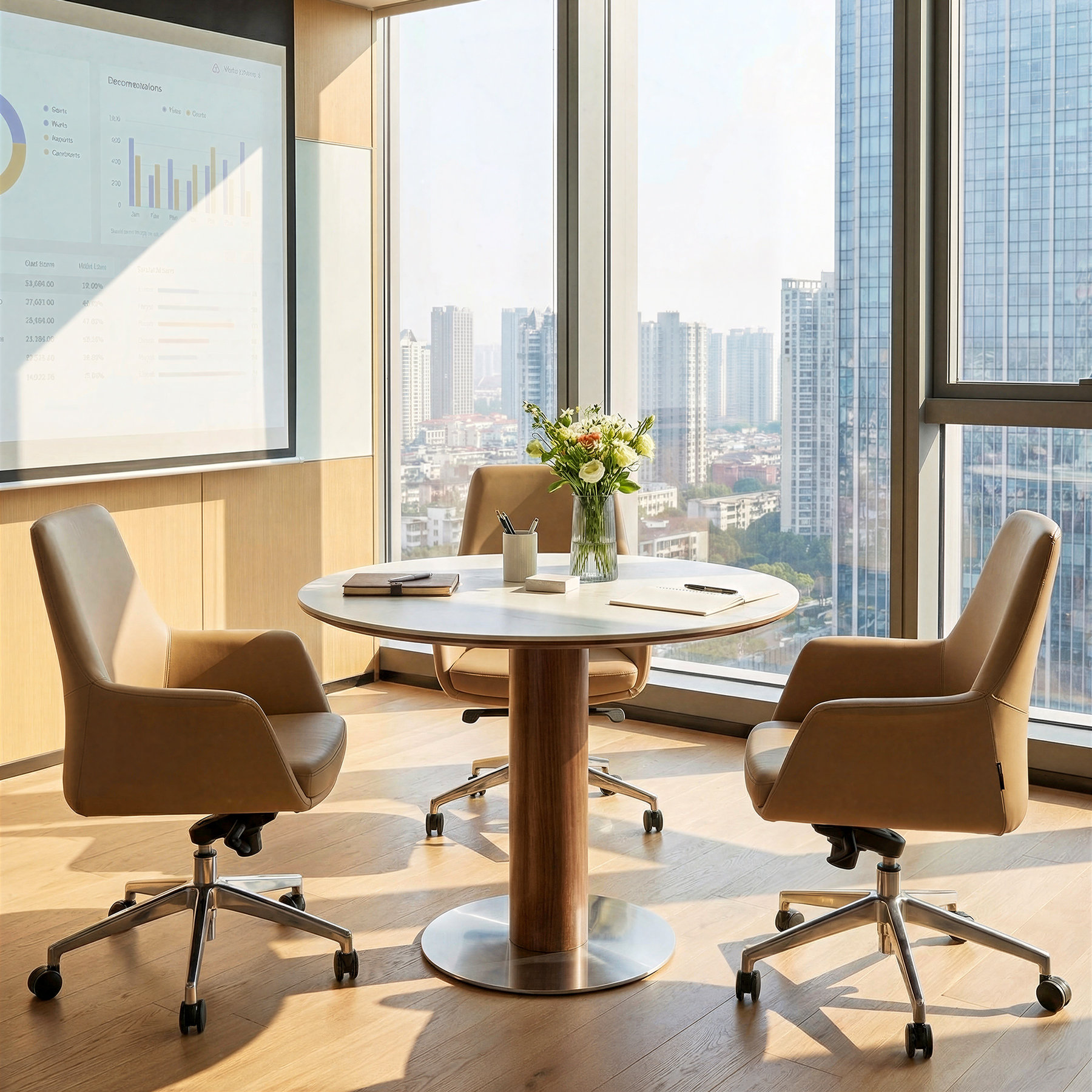 Inbox Zero 31.5 Inch Round Conference Table, Small Meeting Room Table ...