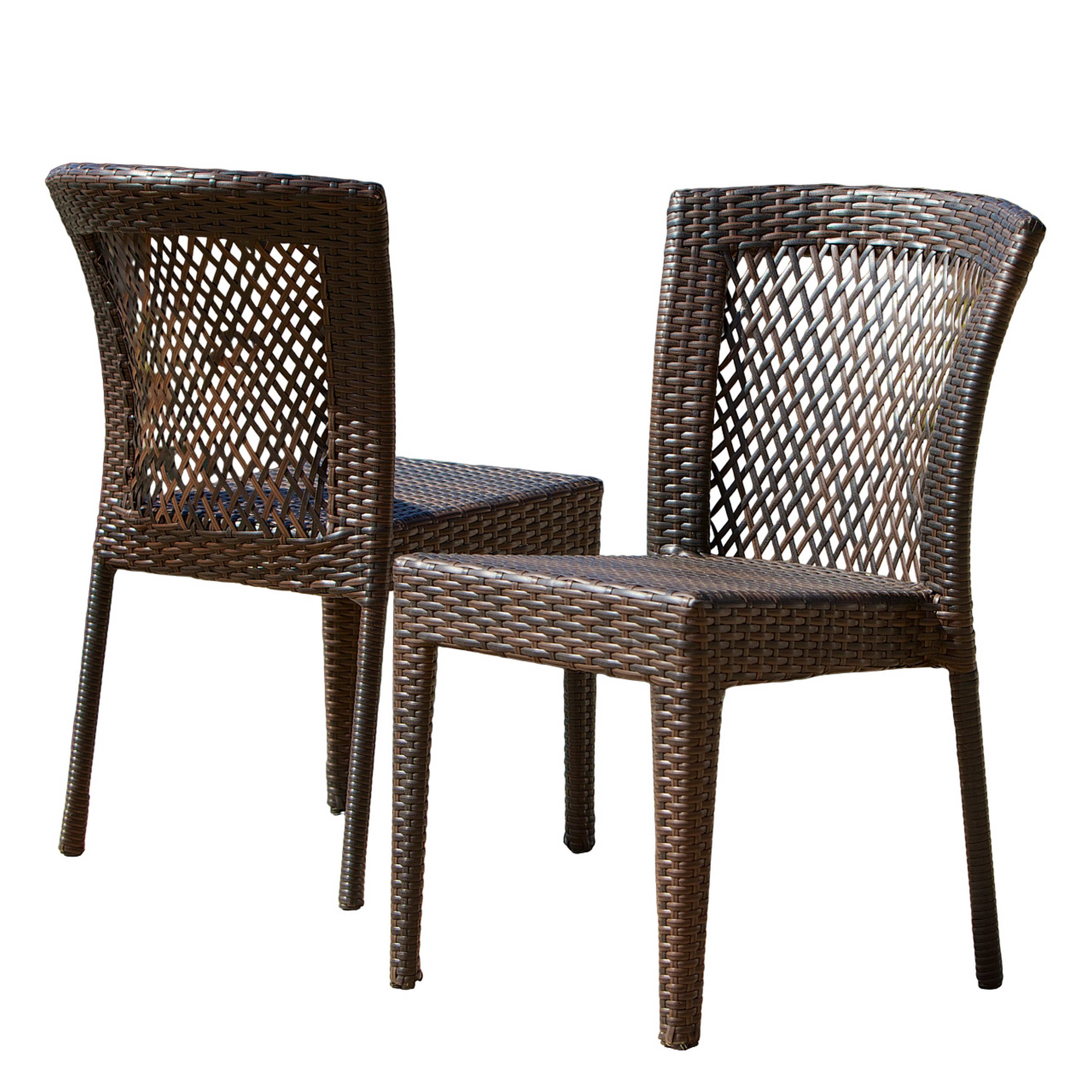 Benjara Outdoor Stackable Set Of 2 Dining Chairs, 21 Inch Dark Brown PE ...