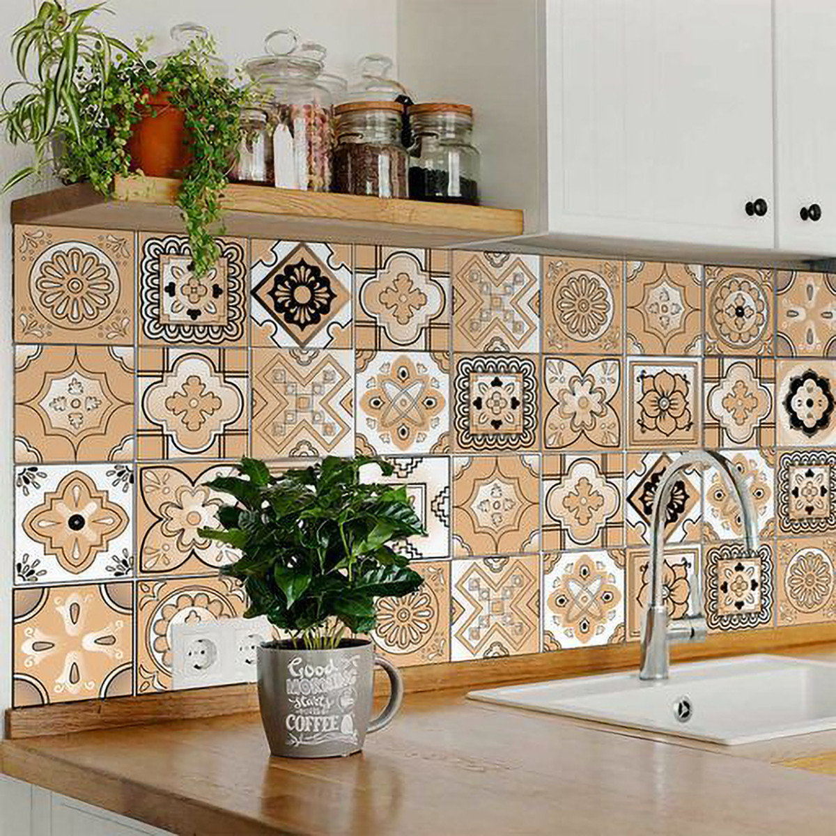 Lux Comforts 4" X 4" Shades Of Taupe Mosaic Peel And Stick Removable ...