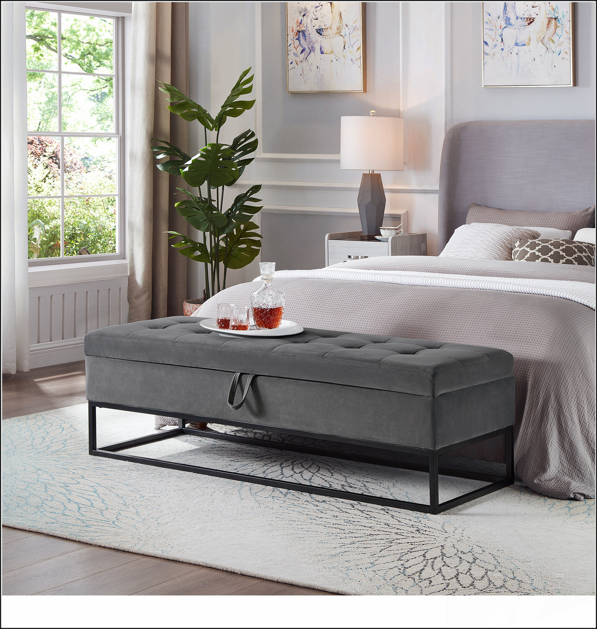 Mercer41 58.6" Bed Bench Metal Base with Storage Velvet - Wayfair Canada