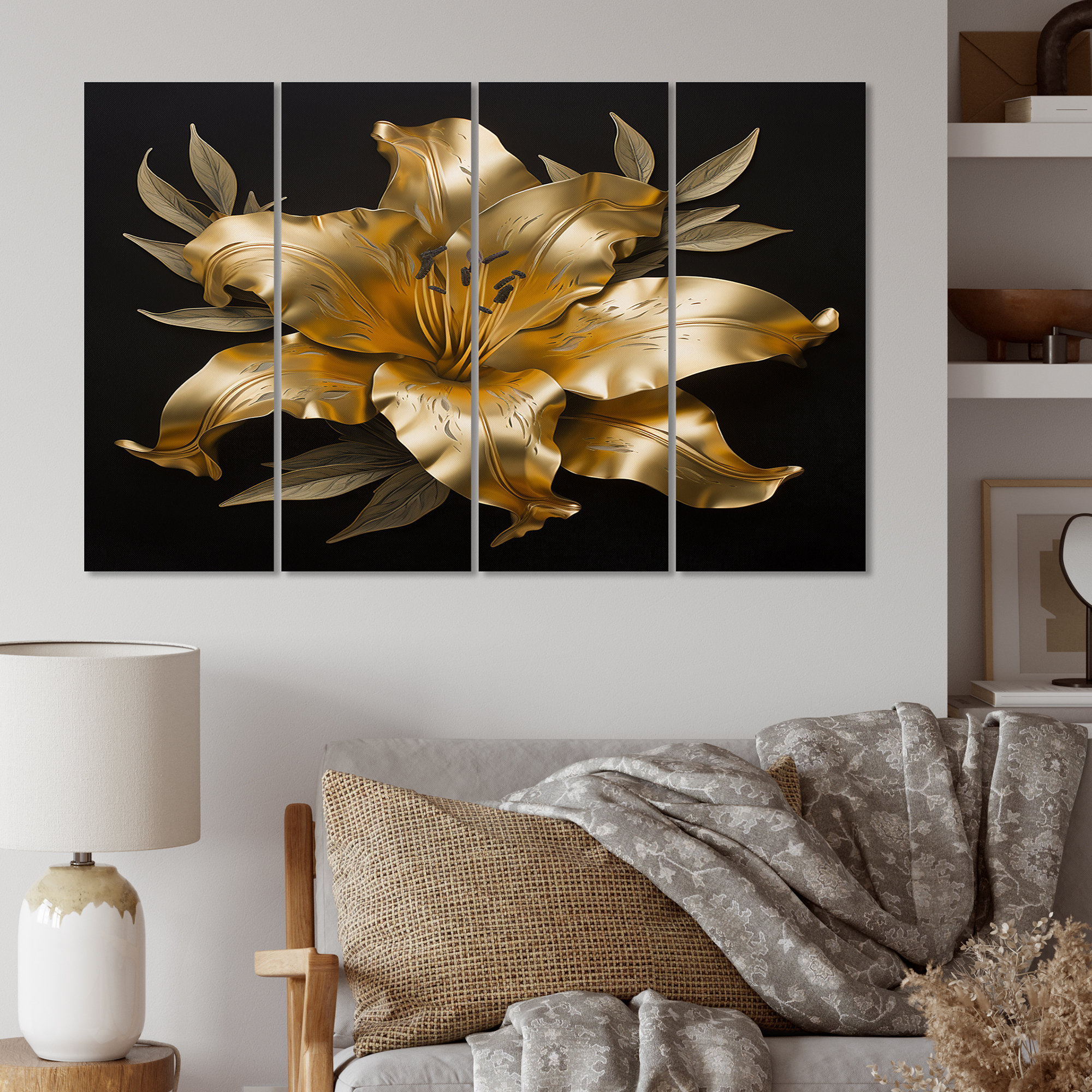 House of Hampton Golden Lily Flower Glam On Black VI - Lily Wall Art ...