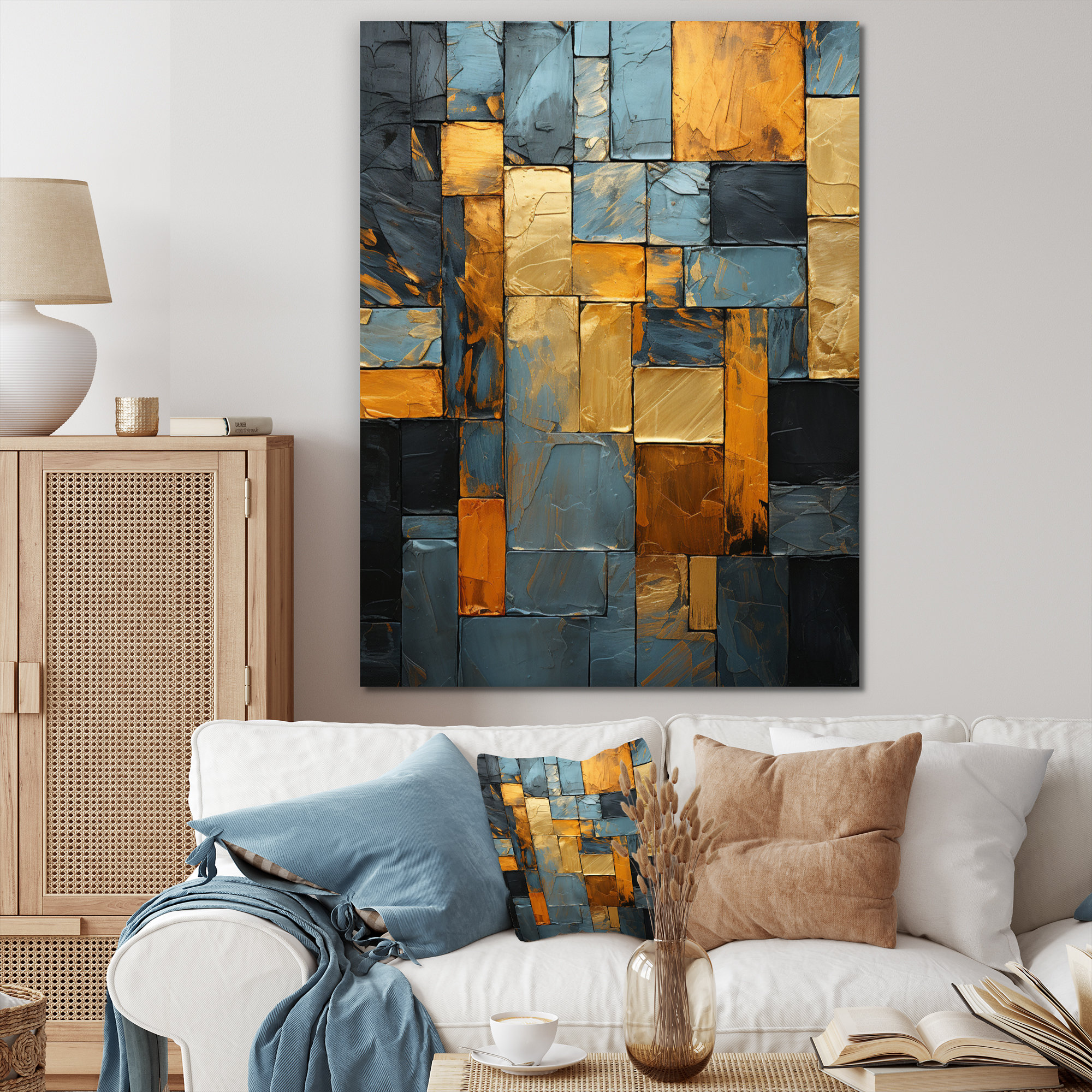 Ivy Bronx Ileena Gold Grey Gleaming Geometry XIV - Print on Canvas ...