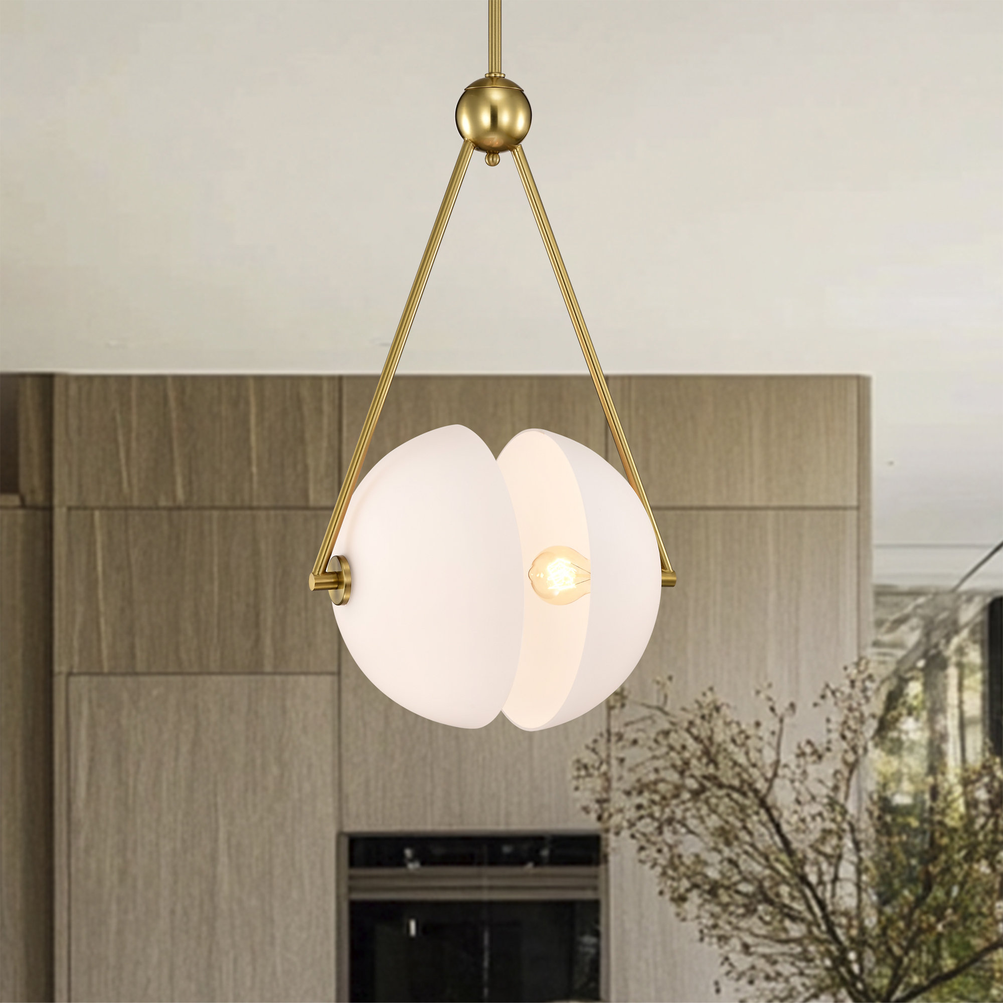 Mercer41 Brass And Frosted Glass Pendant Ceiling Lamp 2-light Down Rod ...