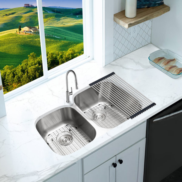 KBFmore 32 Inch Double Bowl Undermount Swirl Finish Classic Kitchen ...