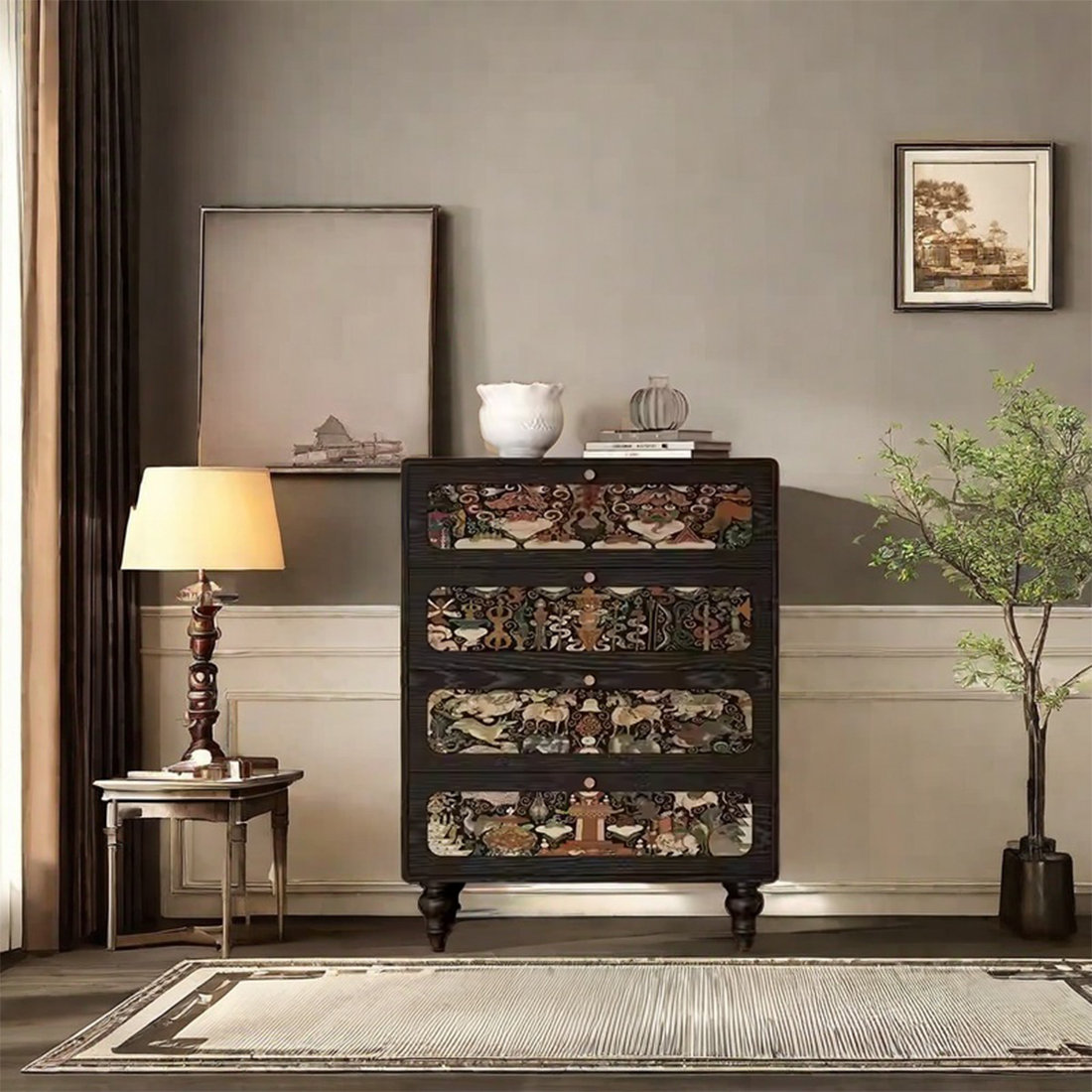 Liu's ink furniture Ash Wood Frame Storage Cabinet with Solid Legs ...