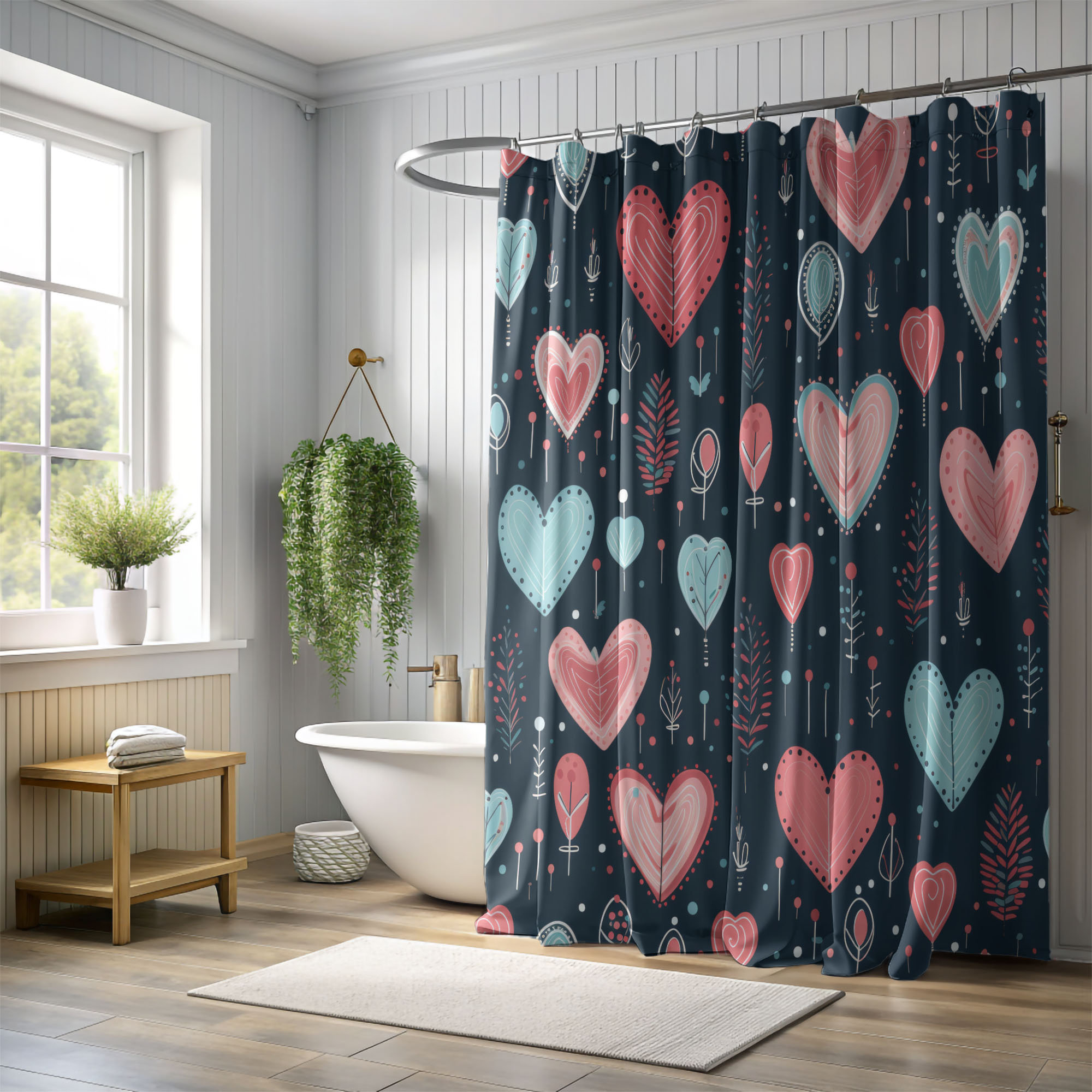 East Urban Home Romantic Hearts - Premium Shower Curtain | Wayfair