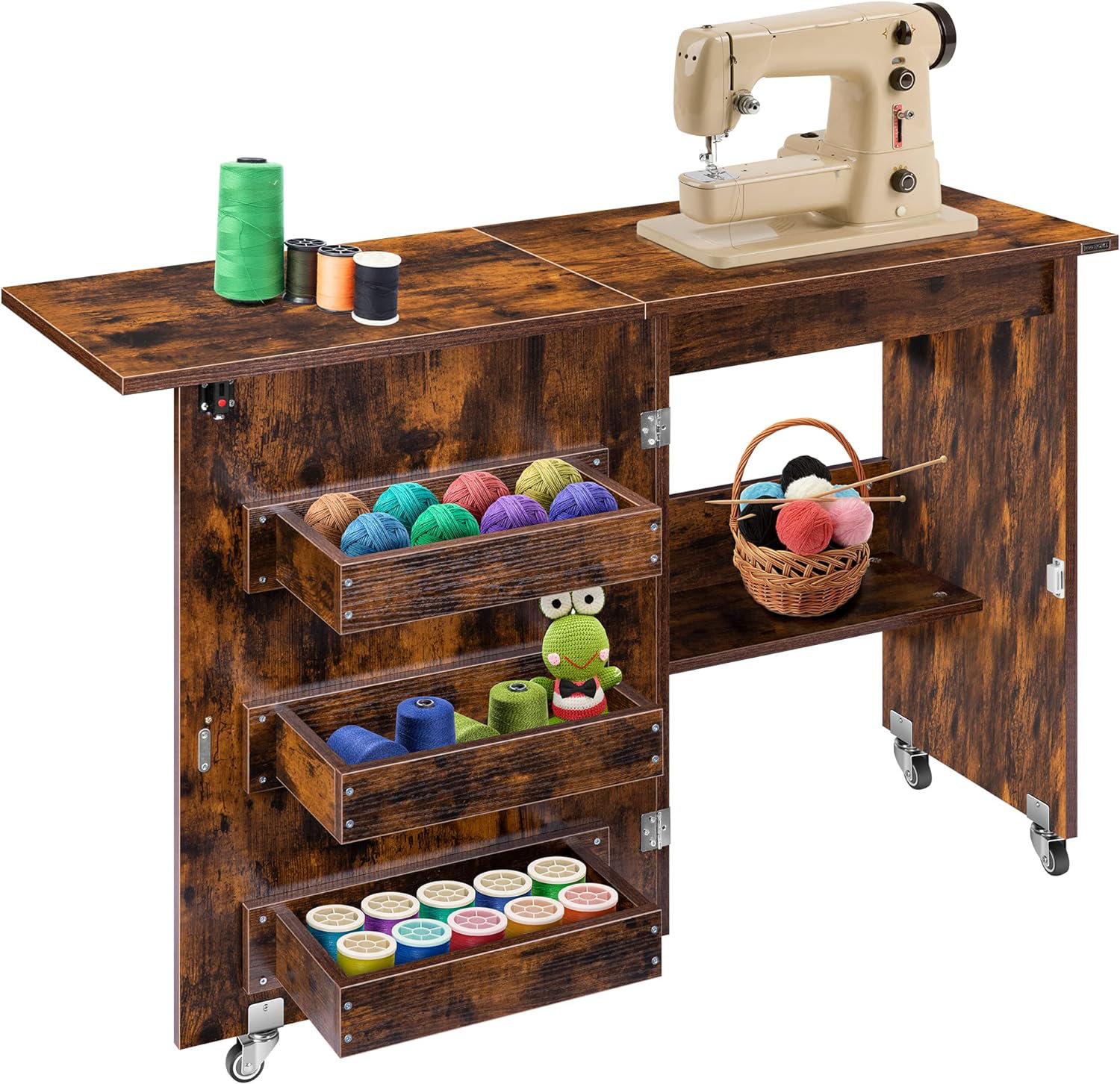 VIVOHOME 46'' x 16'' Foldable Sewing Table with Sewing Machine Platform ...