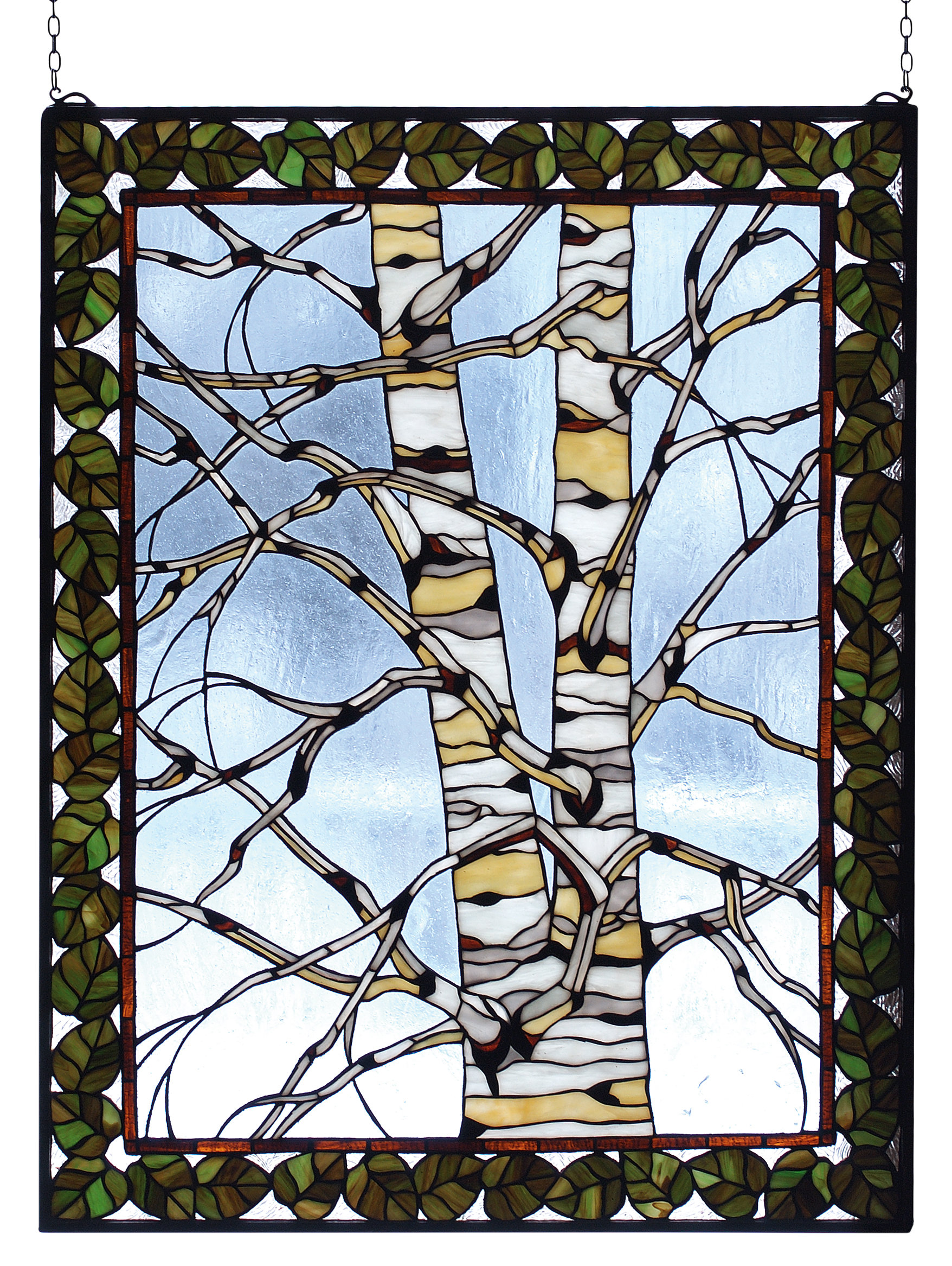 Meyda Lighting Rustic Lodge Birch Tree in Winter Stained Glass Window ...