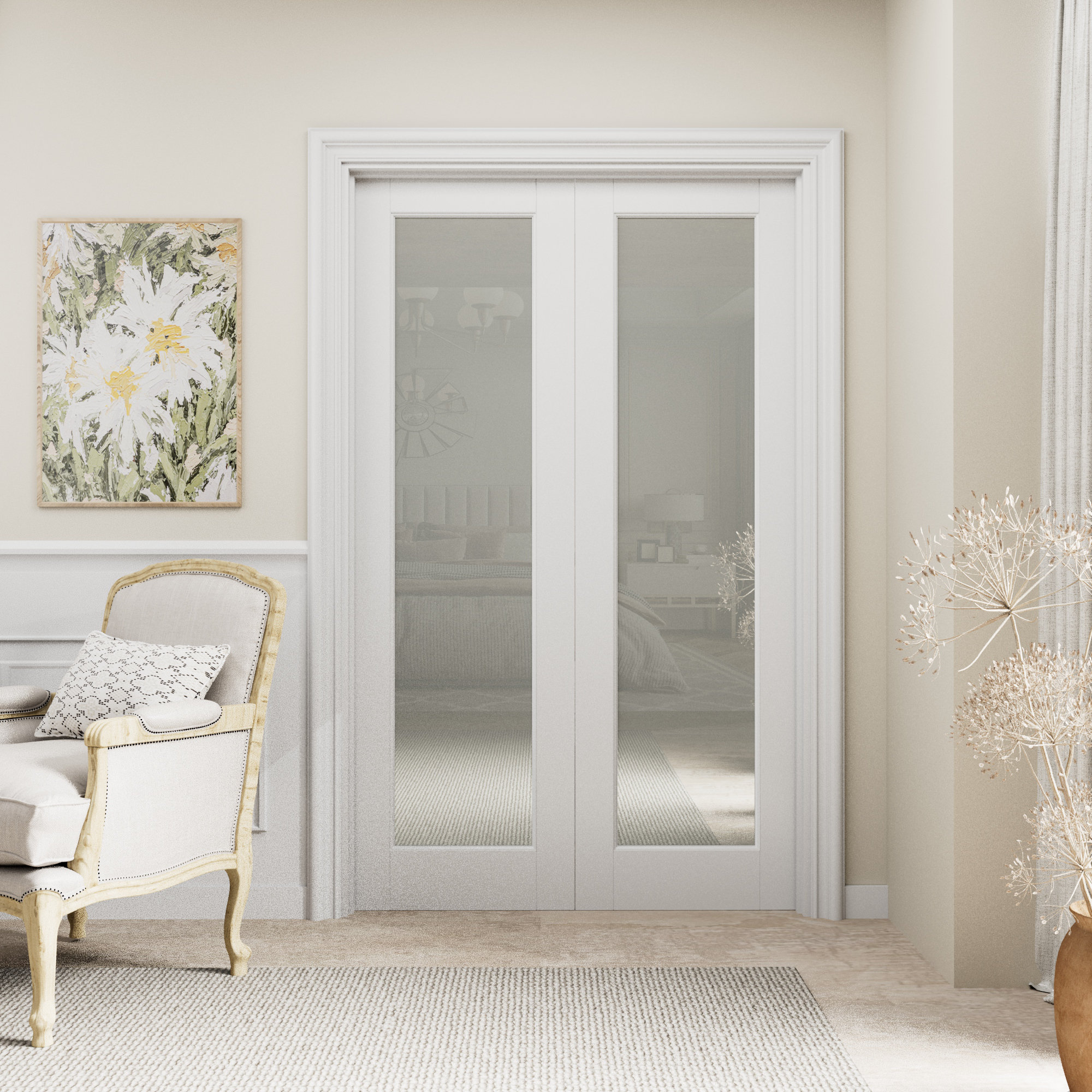 Home Worthy Interior Double Slab Door 1-Lite Frosted Glass Solid Core ...