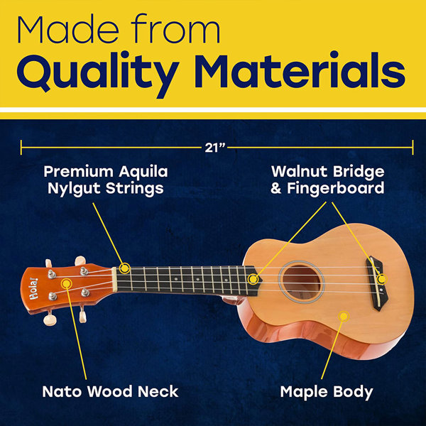 Hola! Music Color Series Soprano Ukulele With Tote Bag, Strap, & Picks ...