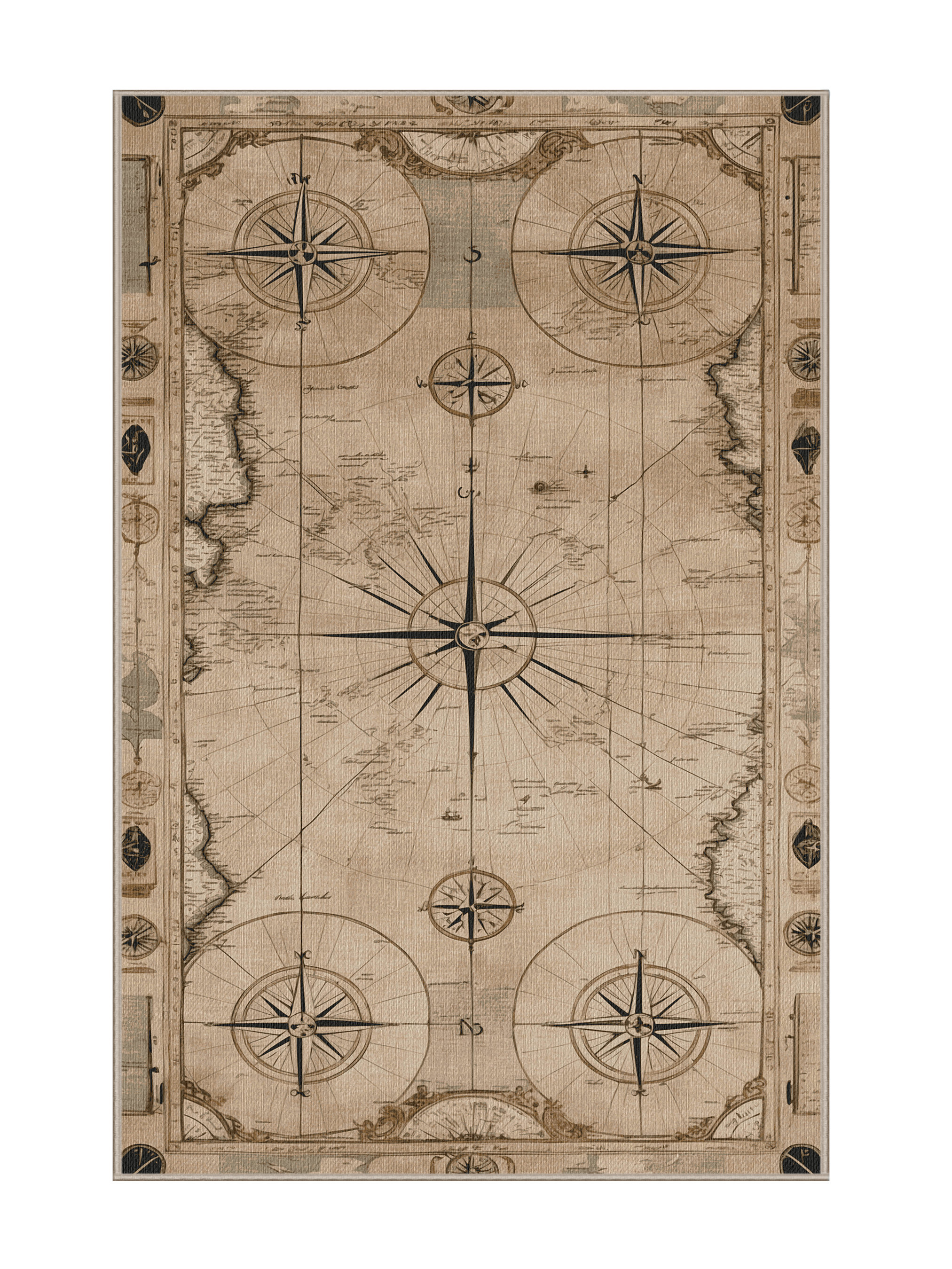 Longshore Tides Washable Vintage Maritime Maps Coastal Area Rug | Wayfair